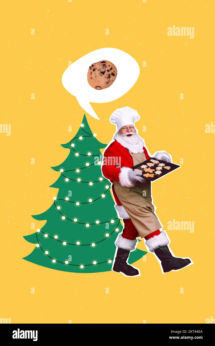 Christmas postcard collage of funny funky santa claus baking tasty ...