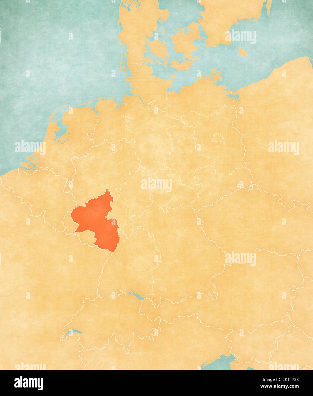 Rhineland-Palatinate on the map of Germany in soft grunge and vintage ...