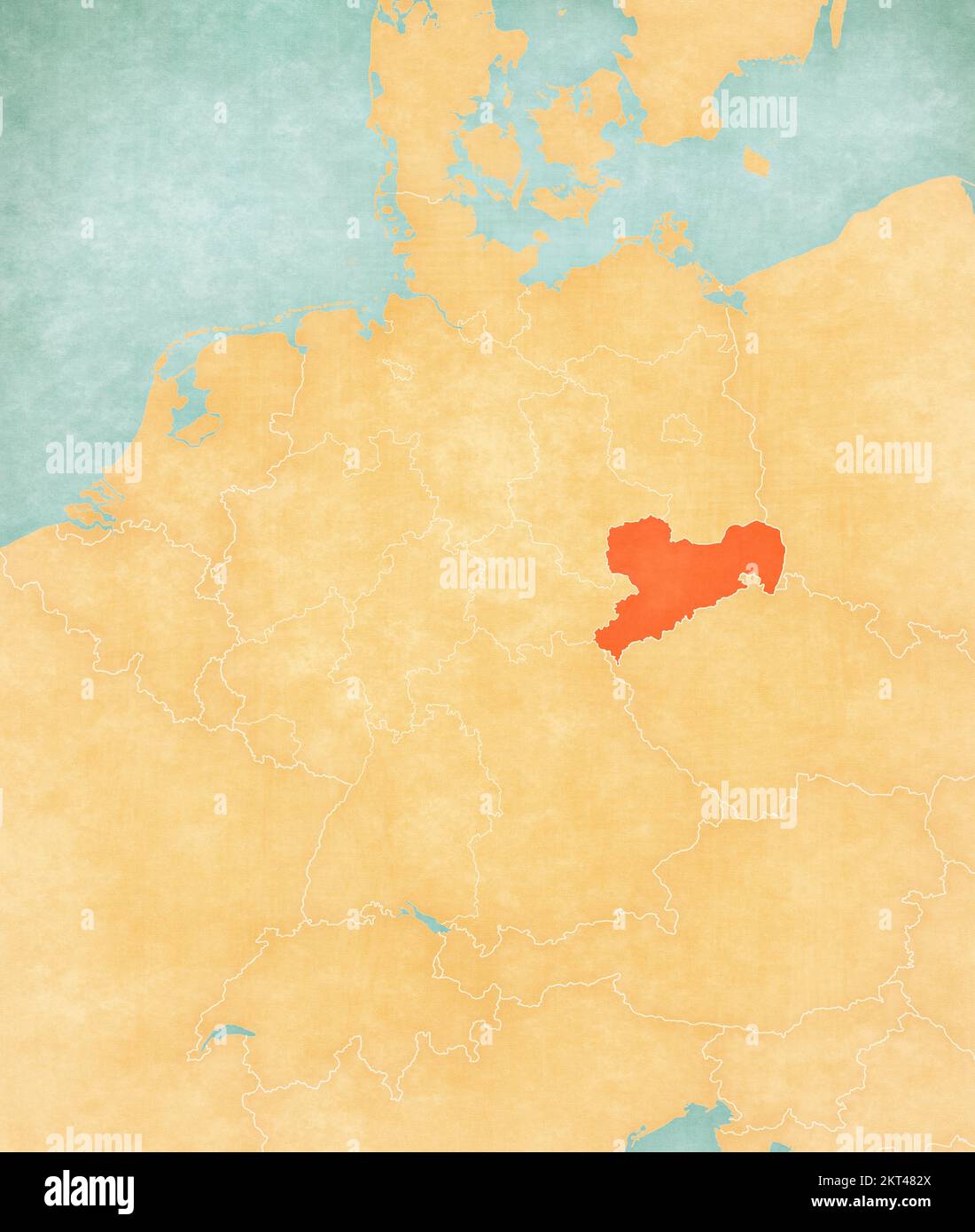 Saxony on the map of Germany in soft grunge and vintage style, like old ...