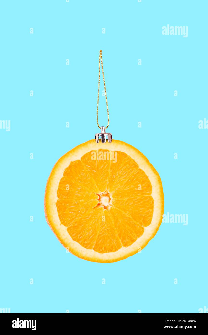 Collage photo of christmas hanging orange slice natural half fruit ...