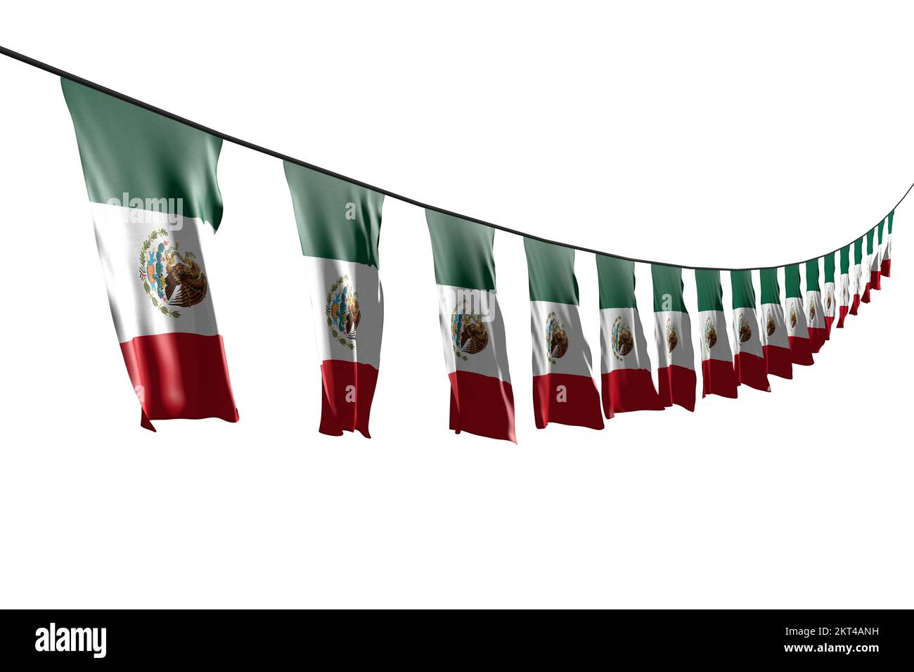 nice day of flag 3d illustration - many Mexico flags or banners hanging ...