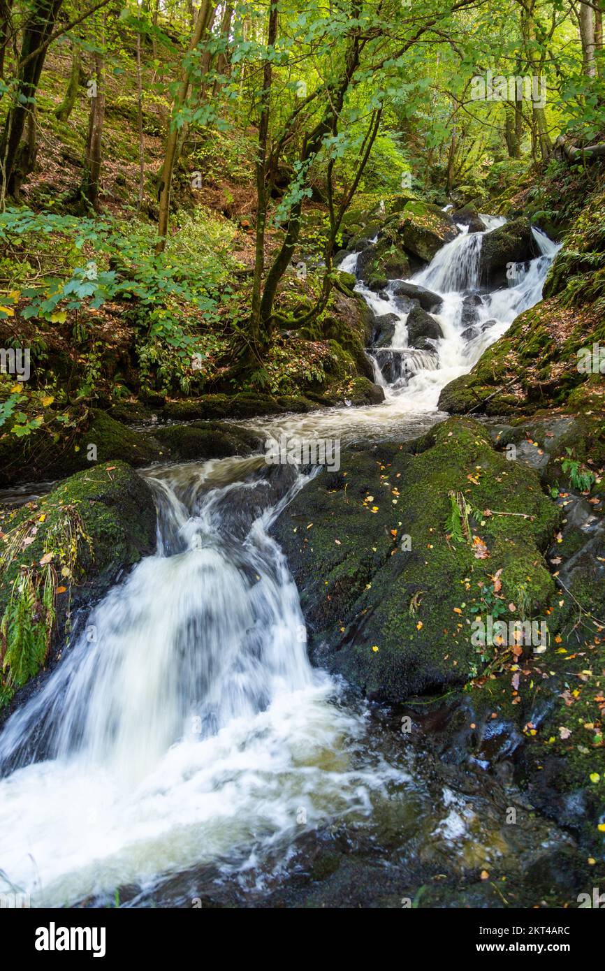 Waterfalls on the walk from the village of Arthog to Cregennan Lakes ...