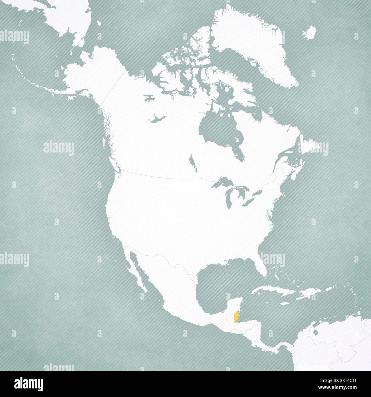 Belize on the map of North America with softly striped vintage ...