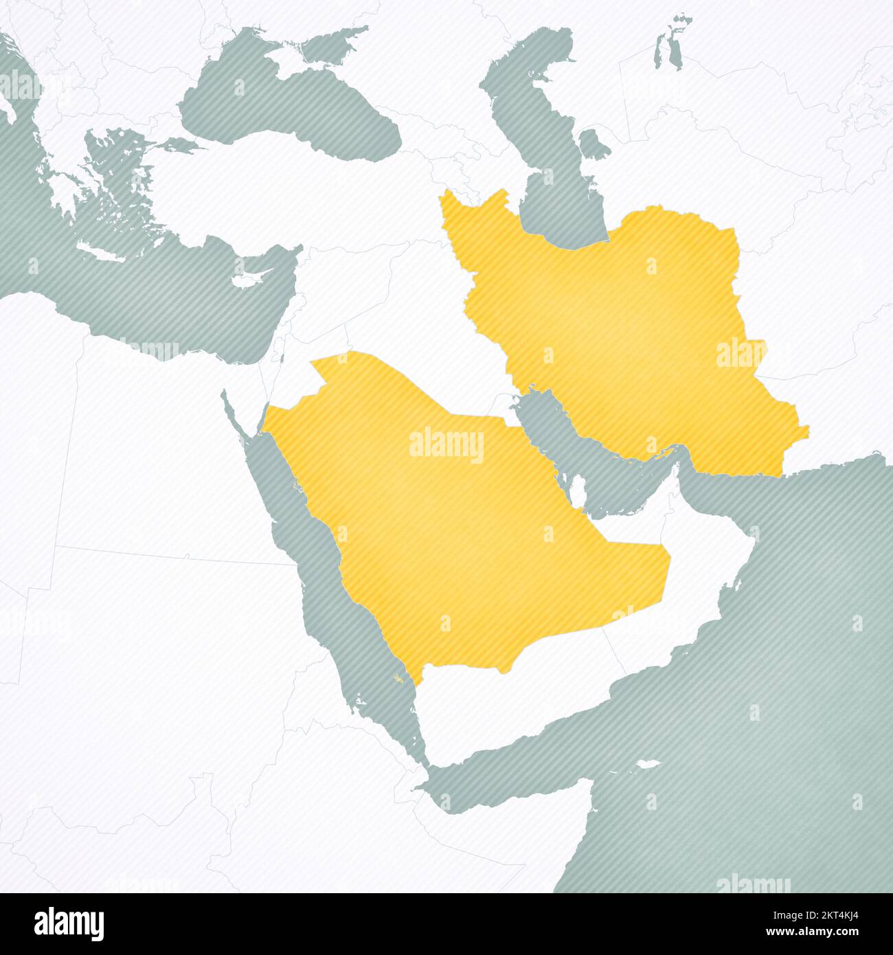 Saudi Arabia and Iran on the map of Middle East (Western Asia) with ...