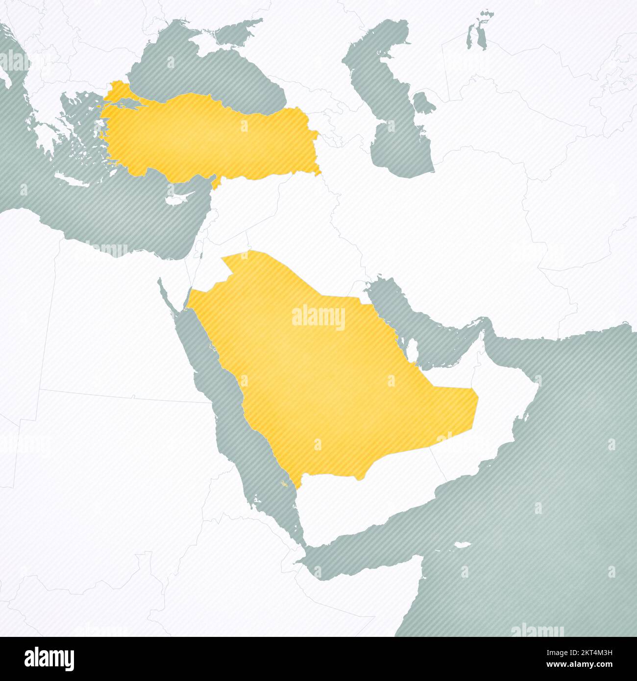 Saudi Arabia and Turkey on the map of Middle East (Western Asia) with ...