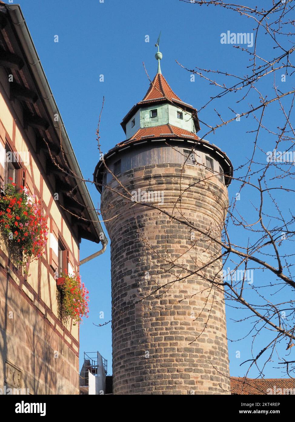 Historic Sinwell tower of the historic castle in Nuremberg Stock Photo ...