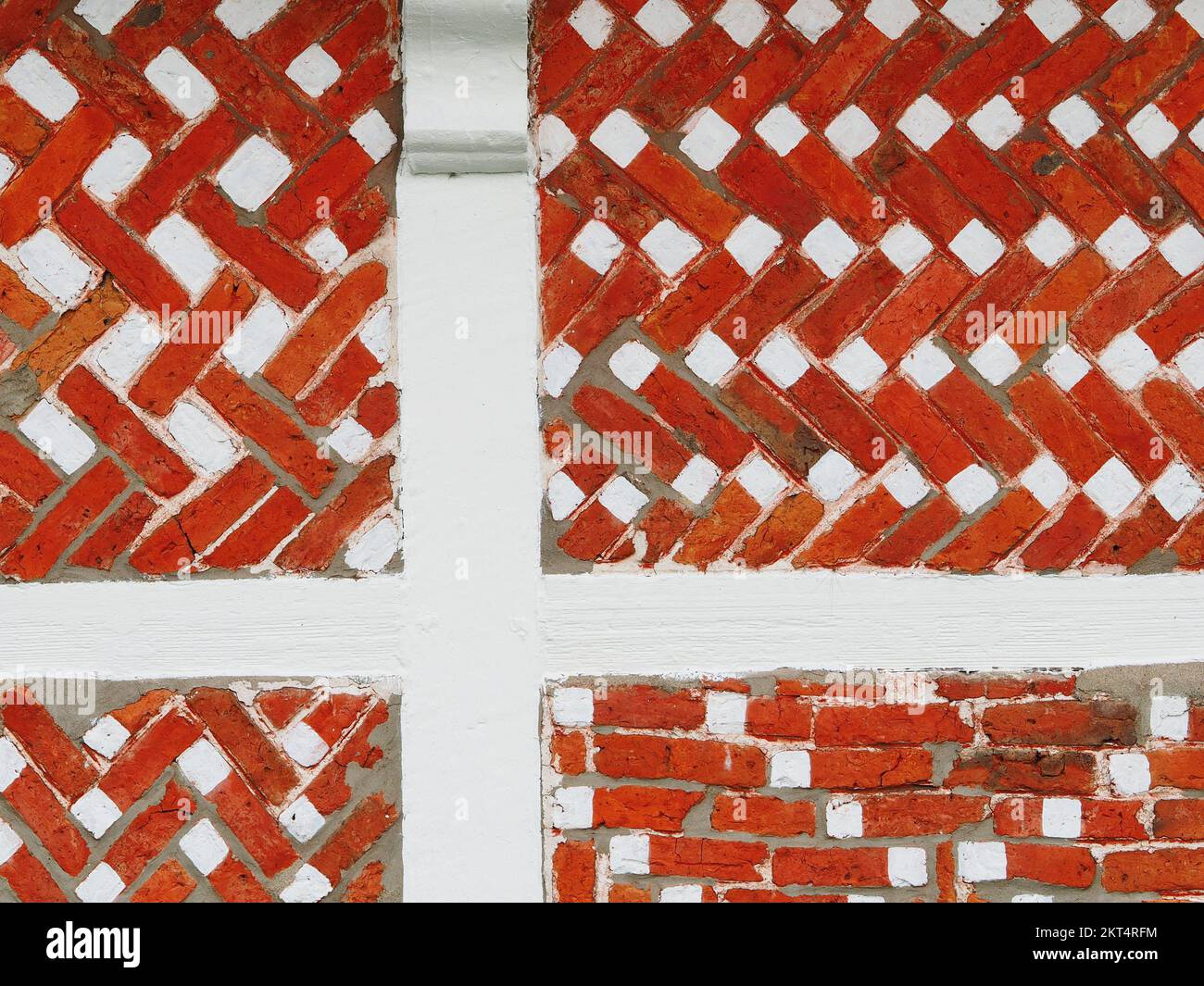 Wall detail with red bricks and white beams at a Dutch countryside ...