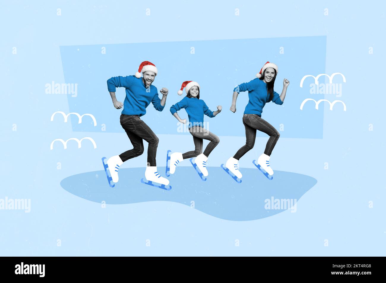 Collage photo of big family celebrating xmas spirit dancing figure ice ...
