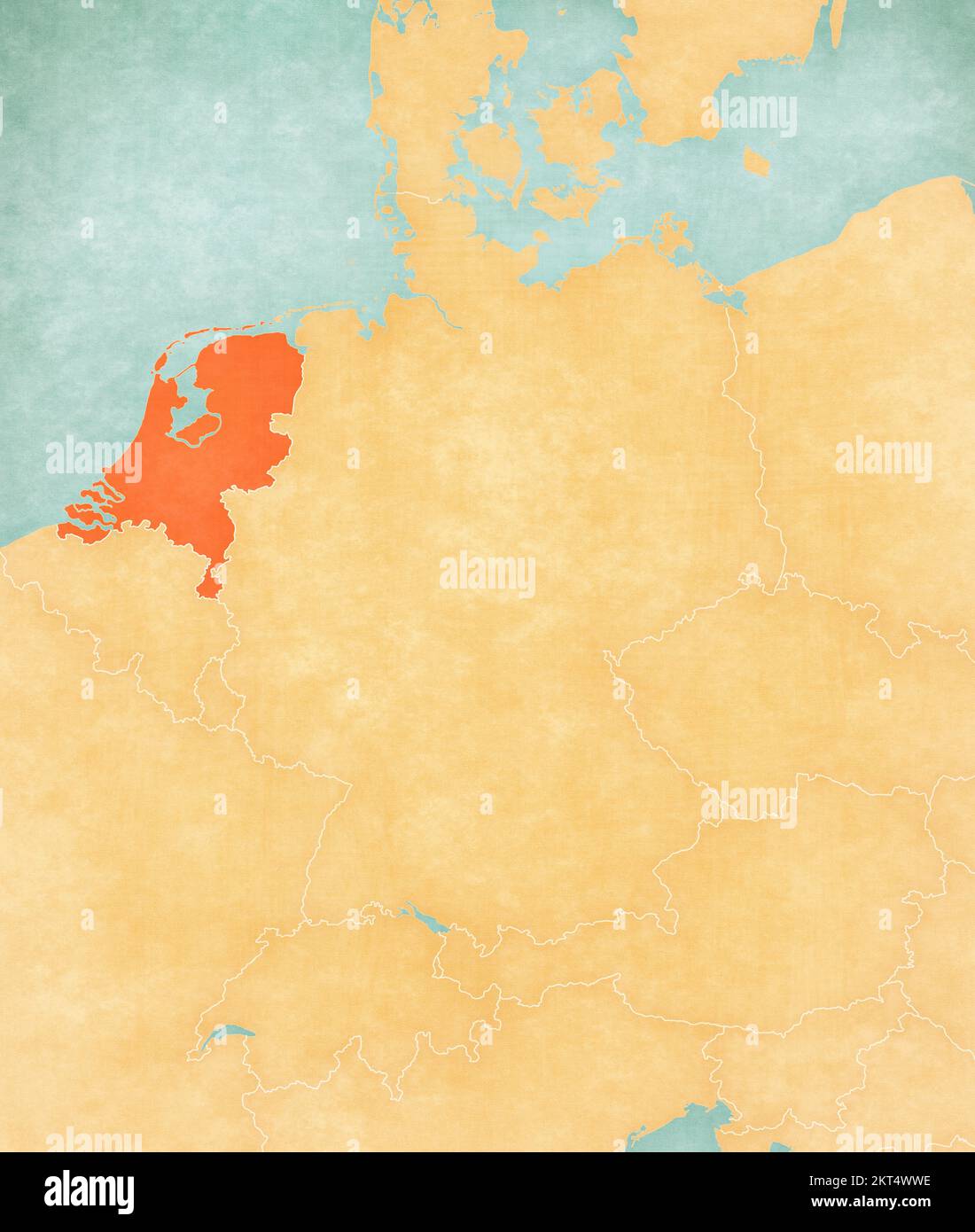 Netherlands on the map of Germany in soft grunge and vintage style ...