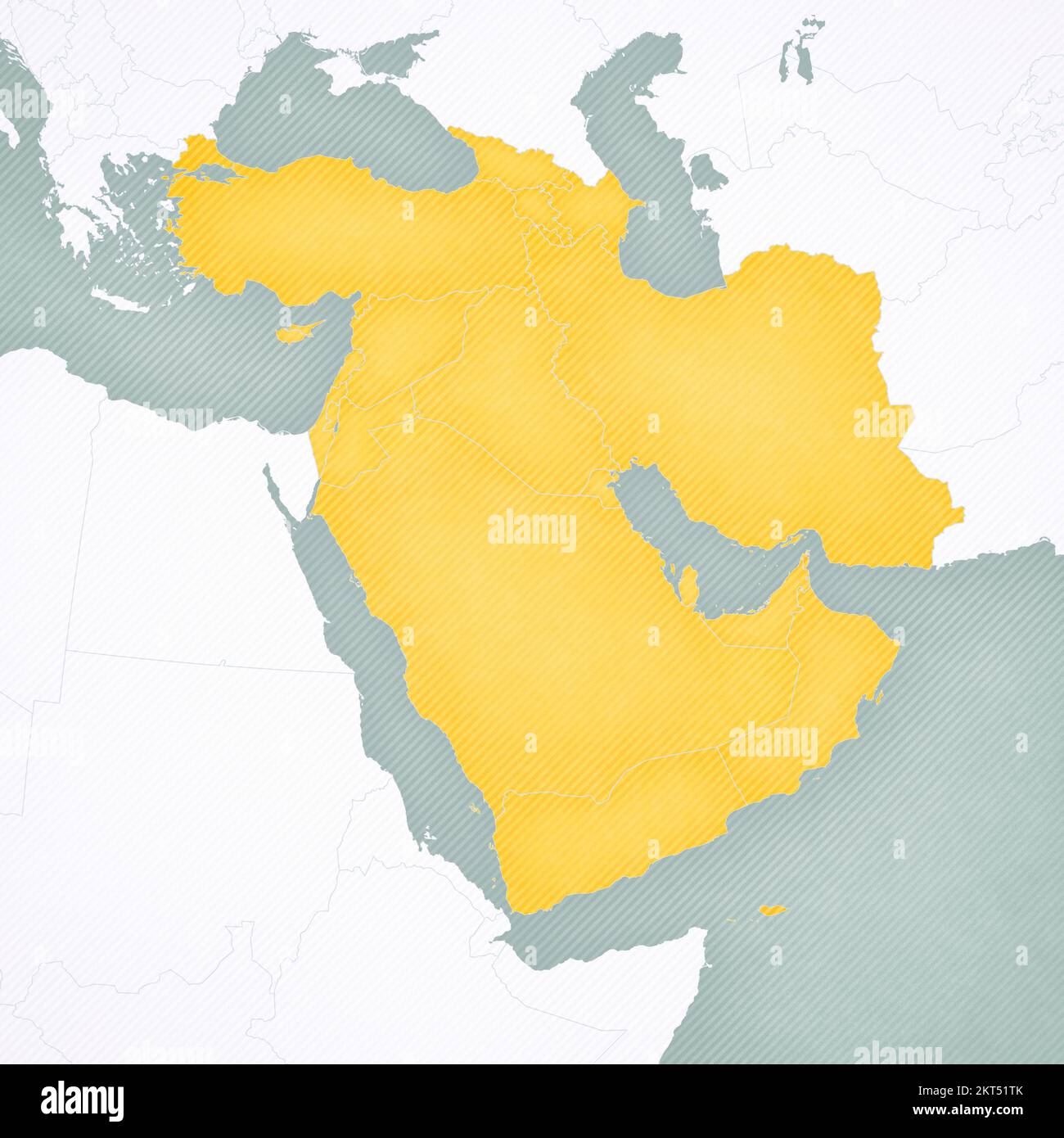 Map with countries of Western Asia with softly striped vintage ...