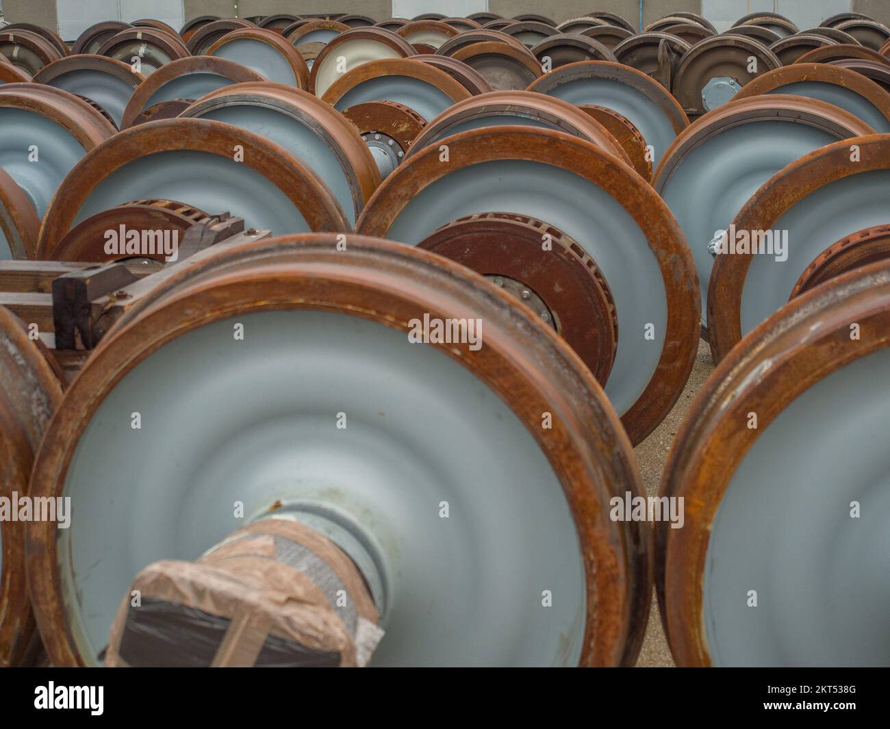 Railway, metal train wheels with rust in therepair shop, Railway depot ...