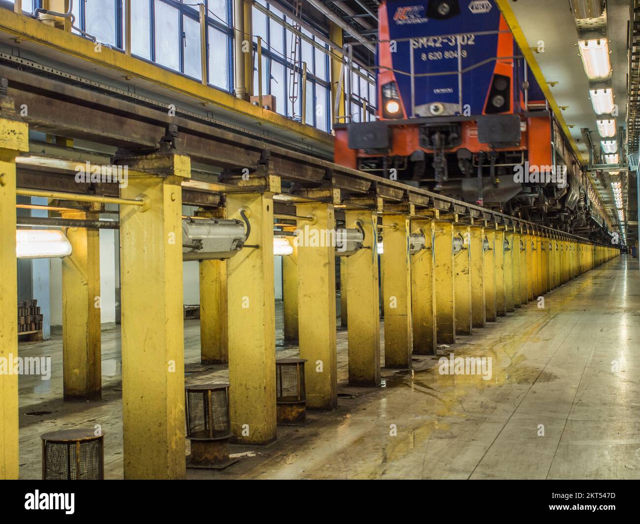 Warsaw, Poland - October 20, 2017: Train inside depot. Area for ...