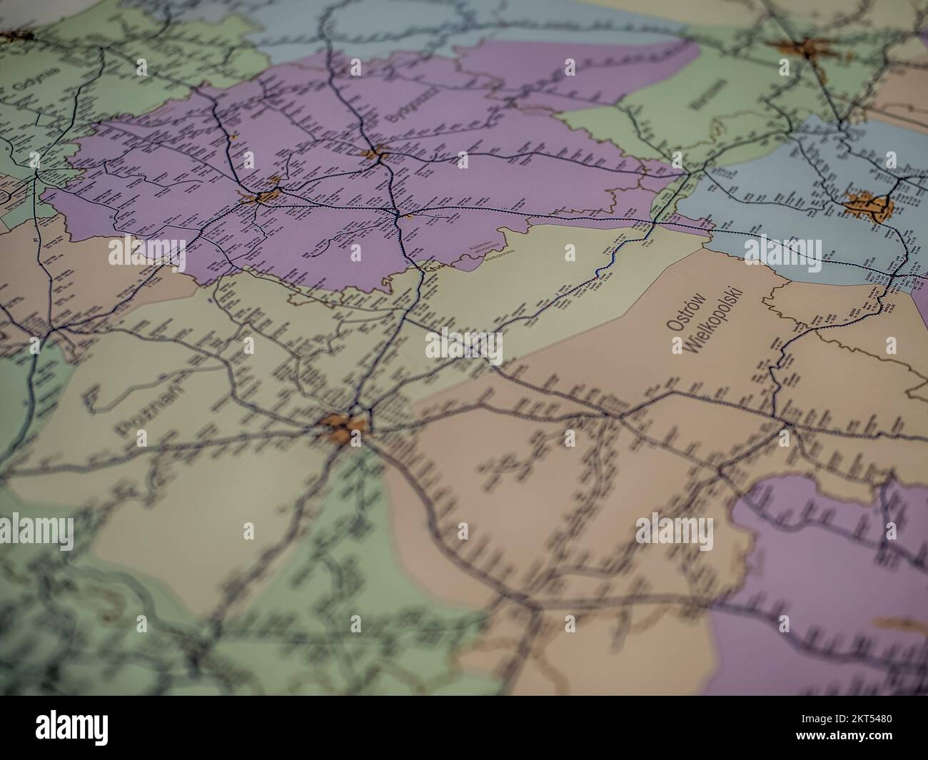 Fragment of a map of railway connections in Poland, Eastern Europe ...