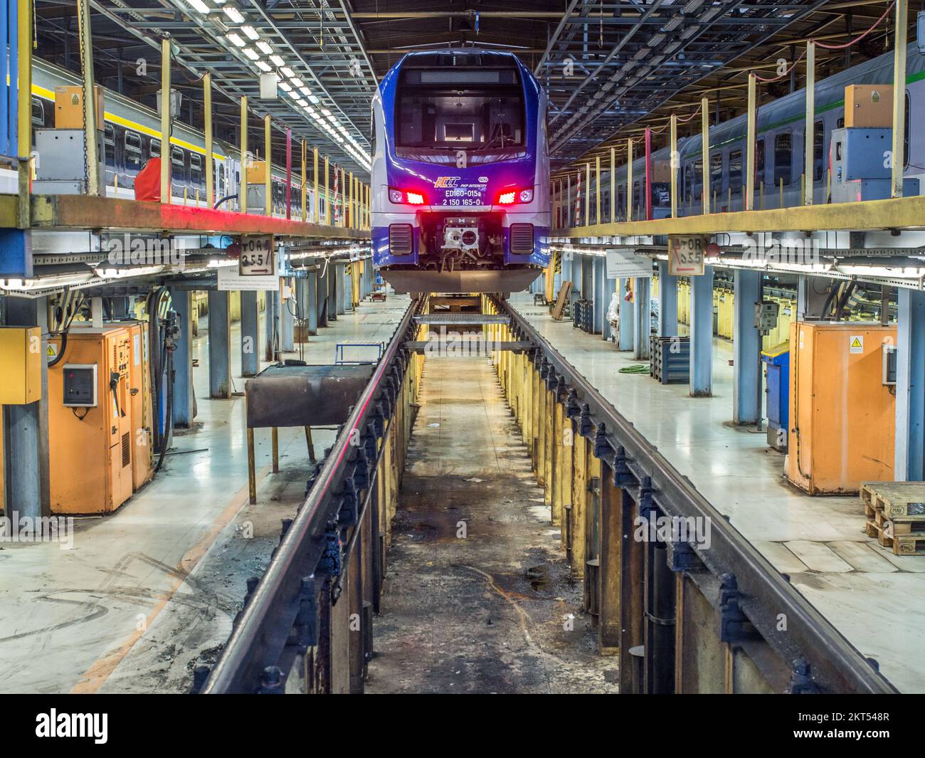 Warsaw, Poland - October 20, 2017: Train inside depot. Area for ...