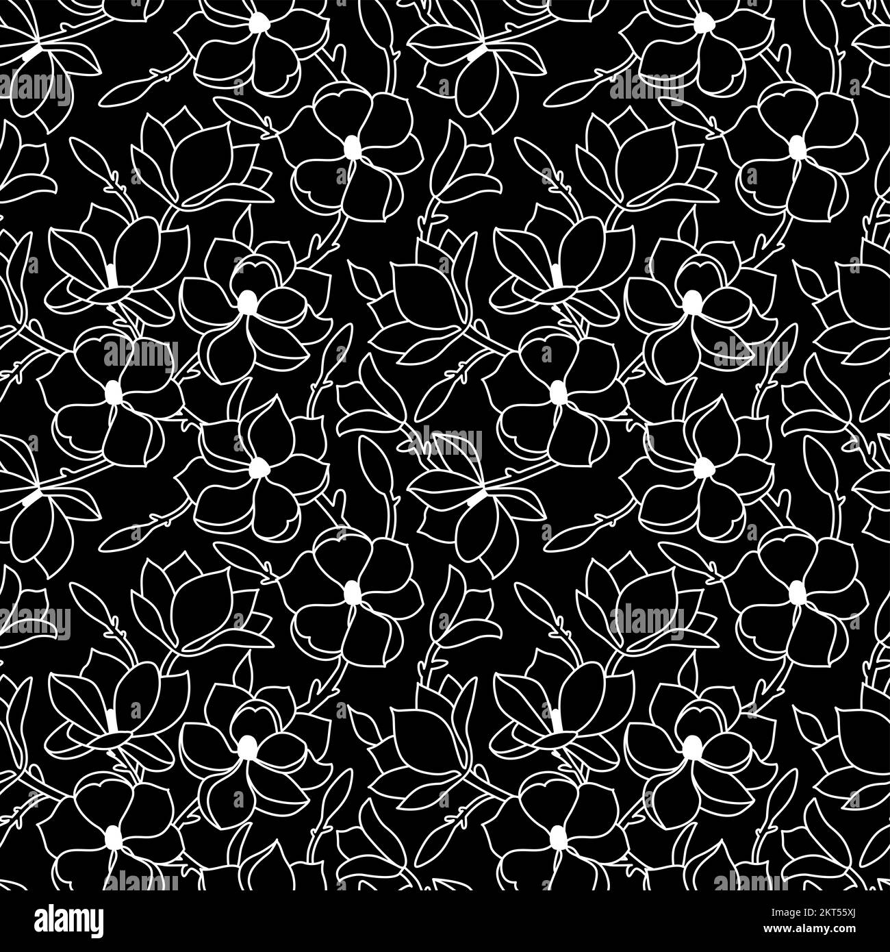 Magnolia pattern sketch flower Black and White Stock Photos & Images ...