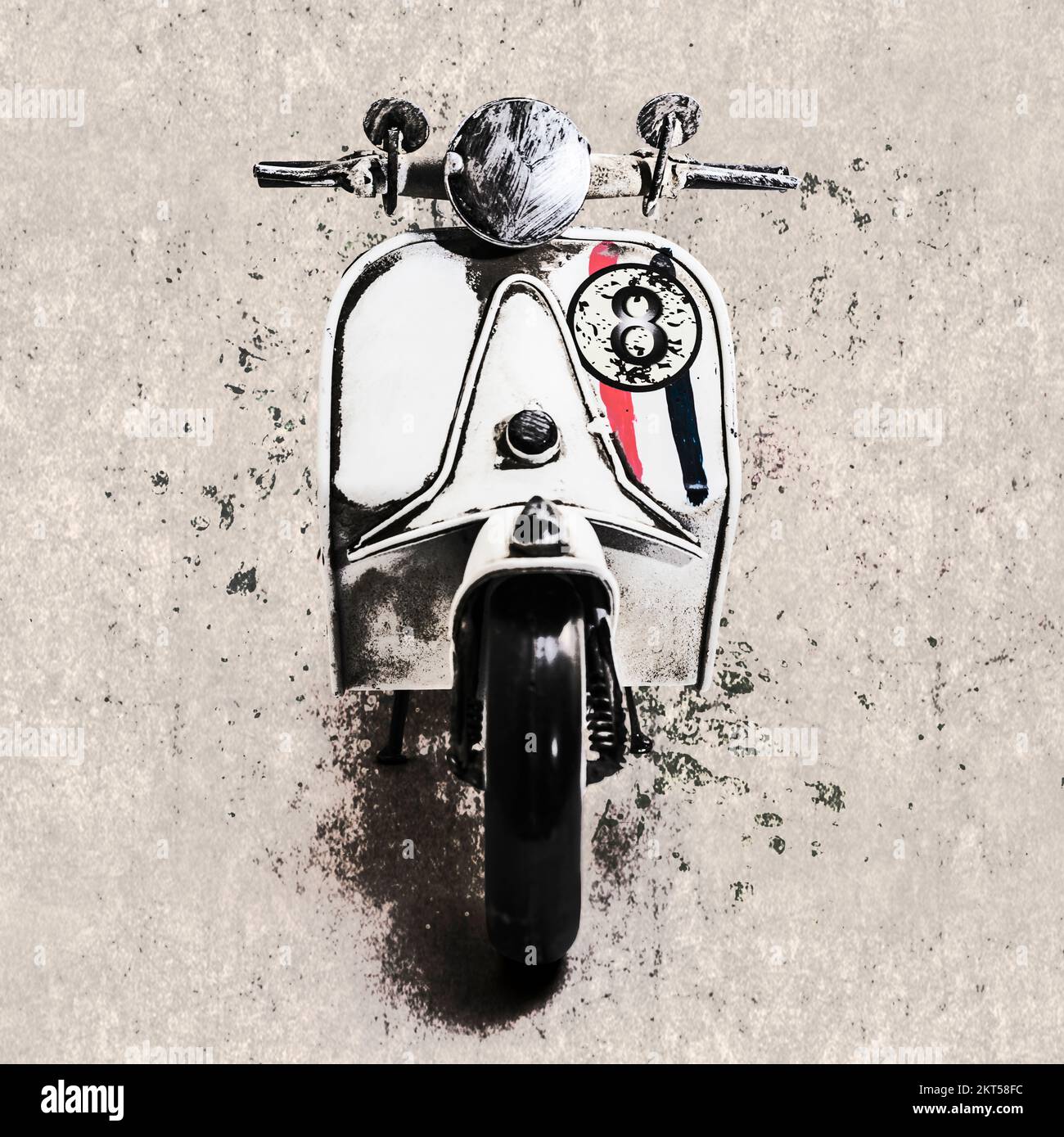 Vintage photo art on a square scene of biking fun with street scooter ...