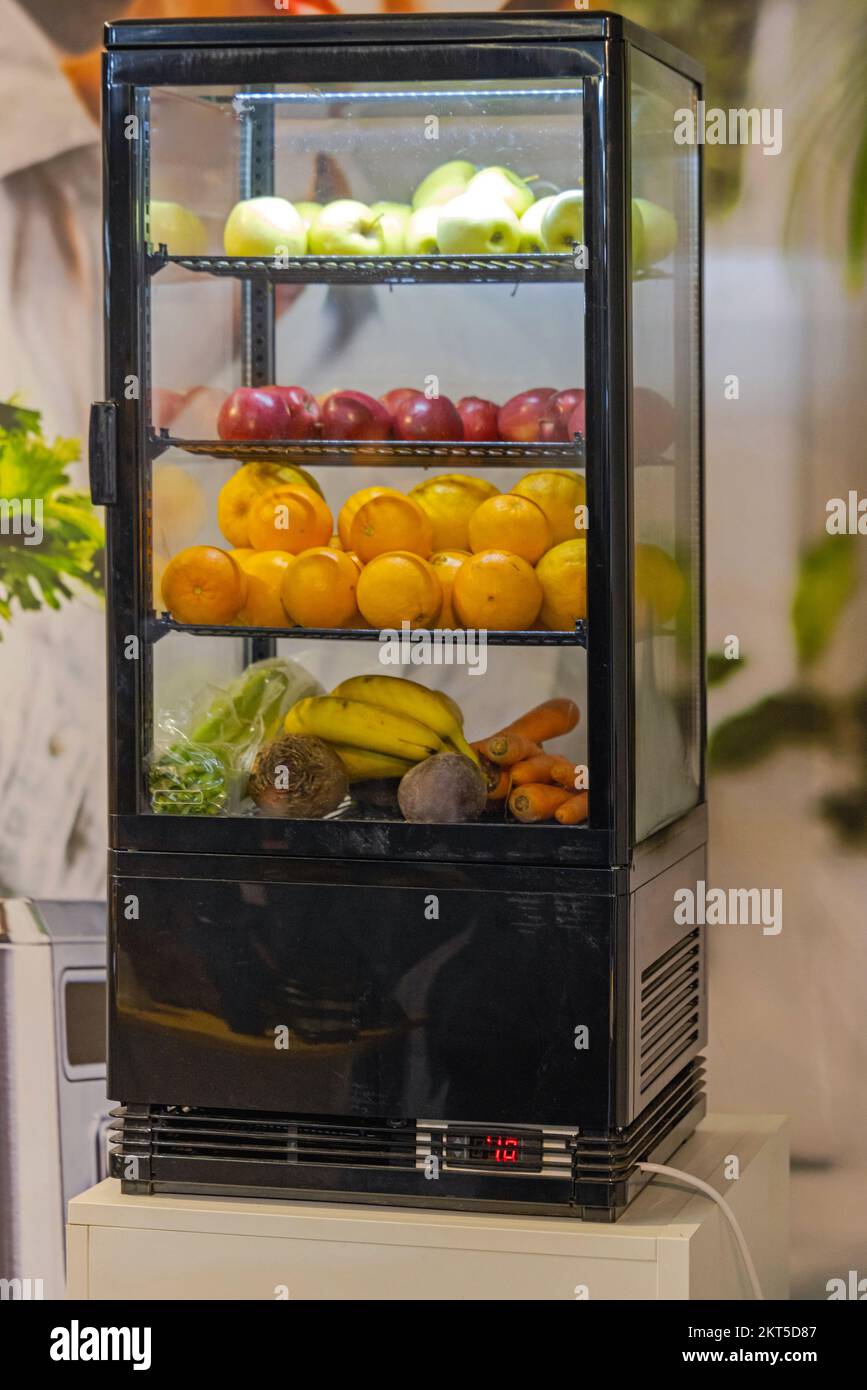 Variety of Fresh Fruits in Display Fridge Healthy Bar Stock Photo - Alamy