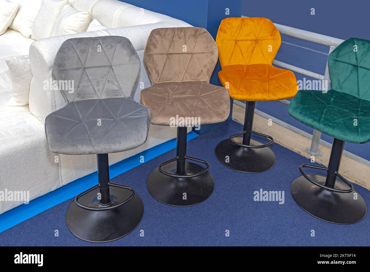 Colourful Modern Plush Bar Stools Chairs With Backrest Stock Photo - Alamy