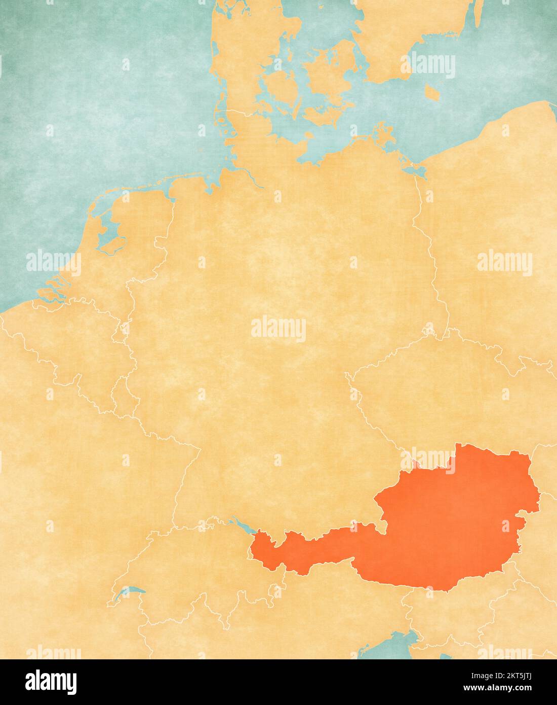 Austria on the map of Germany in soft grunge and vintage style, like ...