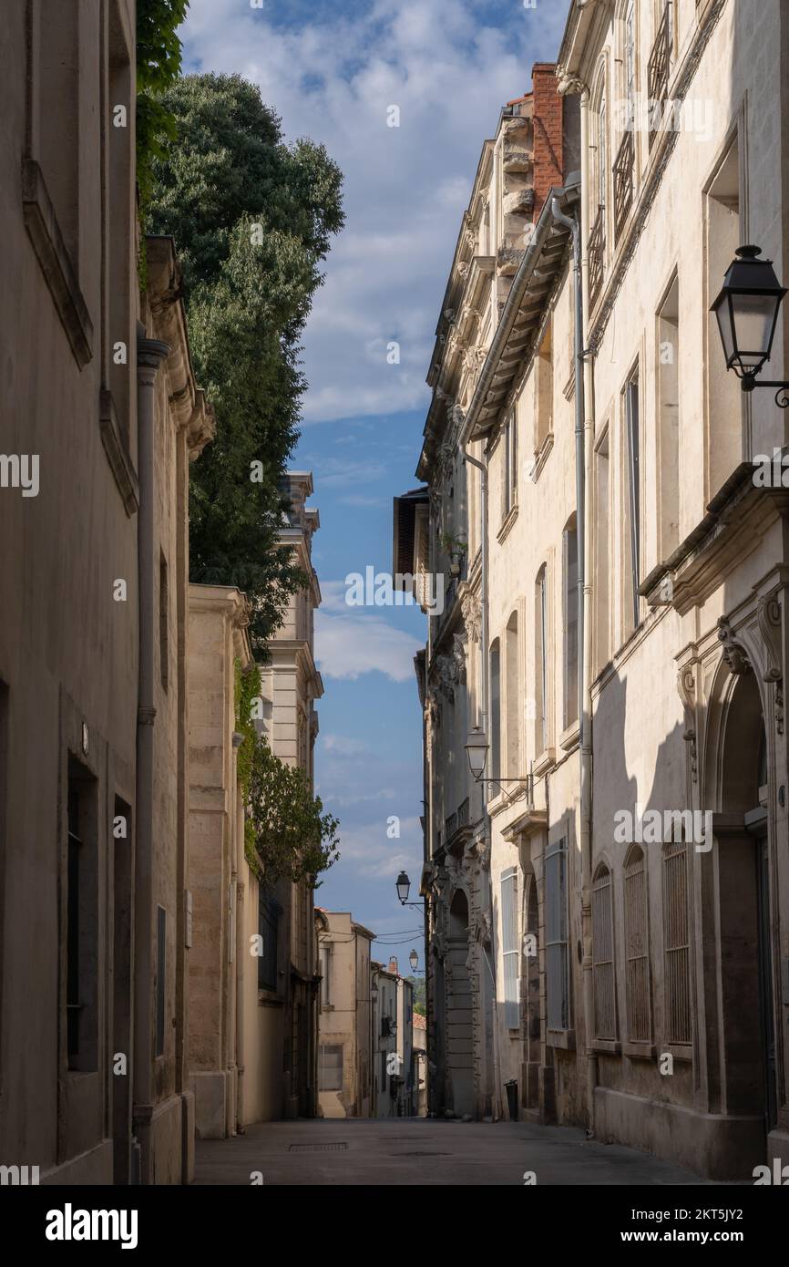 Scenic urban landscape view of typical narrow street and old buildings ...