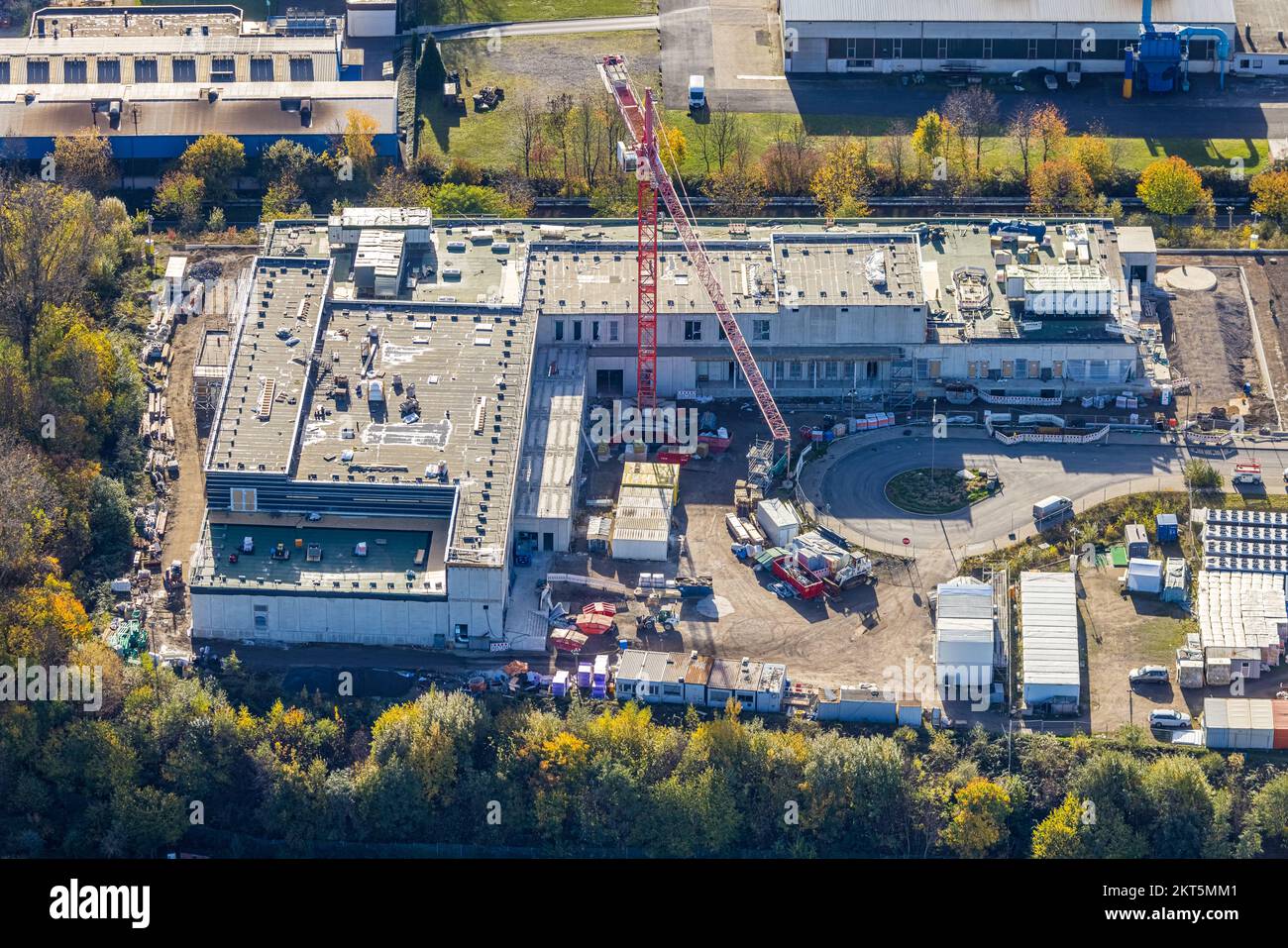 Aerial view, construction site and new building in the industrial area An der Salzstraße, New ...