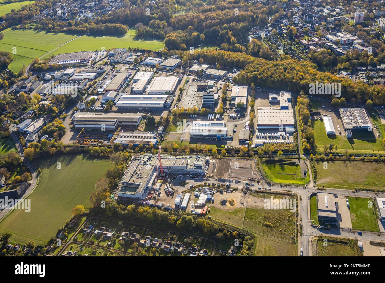 Aerial view, construction site and new building in the industrial area An der Salzstraße, New ...