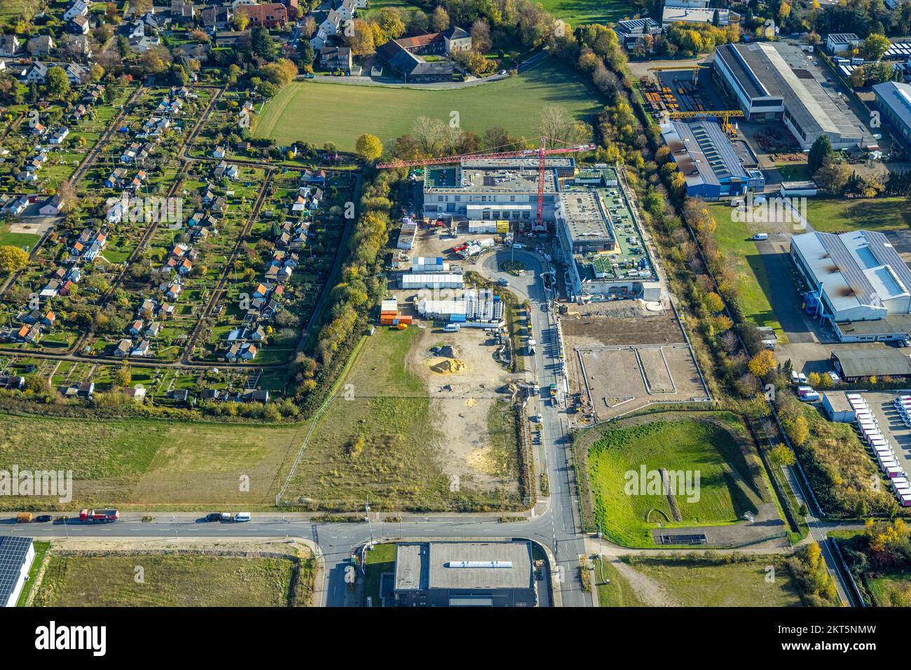 Aerial view, construction site and new building in the industrial area An der Salzstraße, New ...