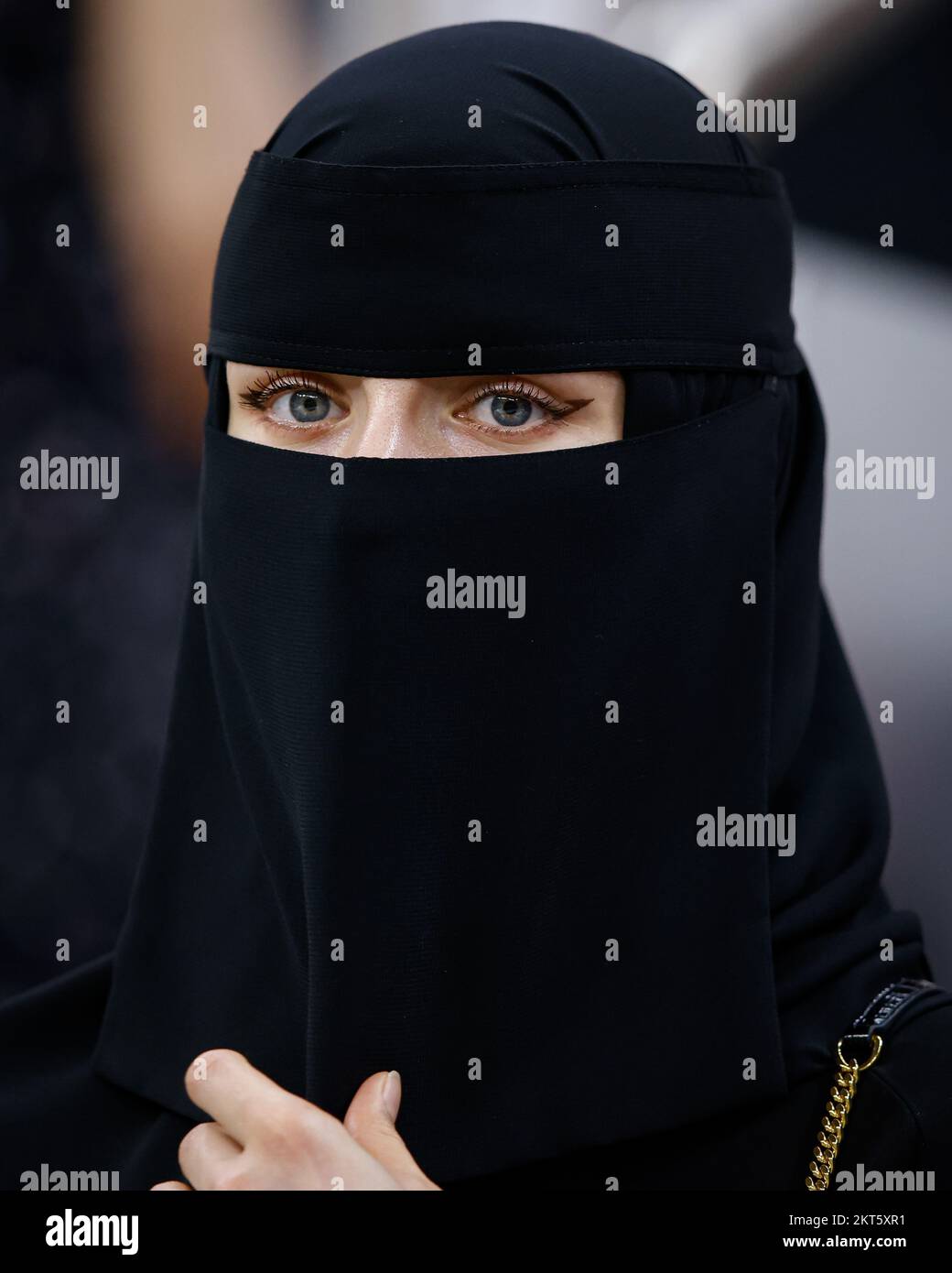 AL-KHOR, AK - 29.11.2022: NETHERLANDS VS QATAR - A fan wearing a burqa ...