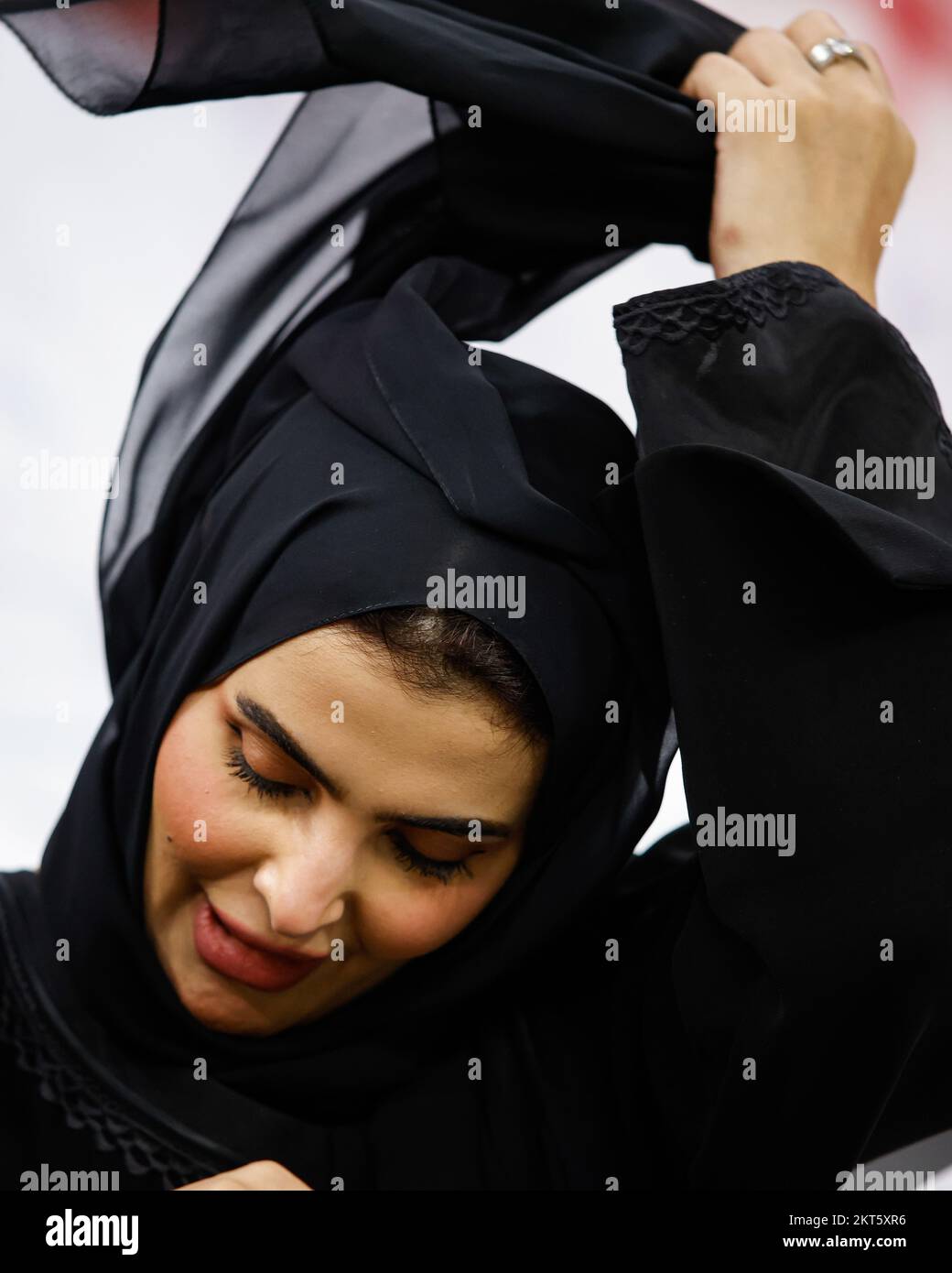 AL-KHOR, AK - 29.11.2022: NETHERLANDS VS QATAR - A fan wearing a burqa ...