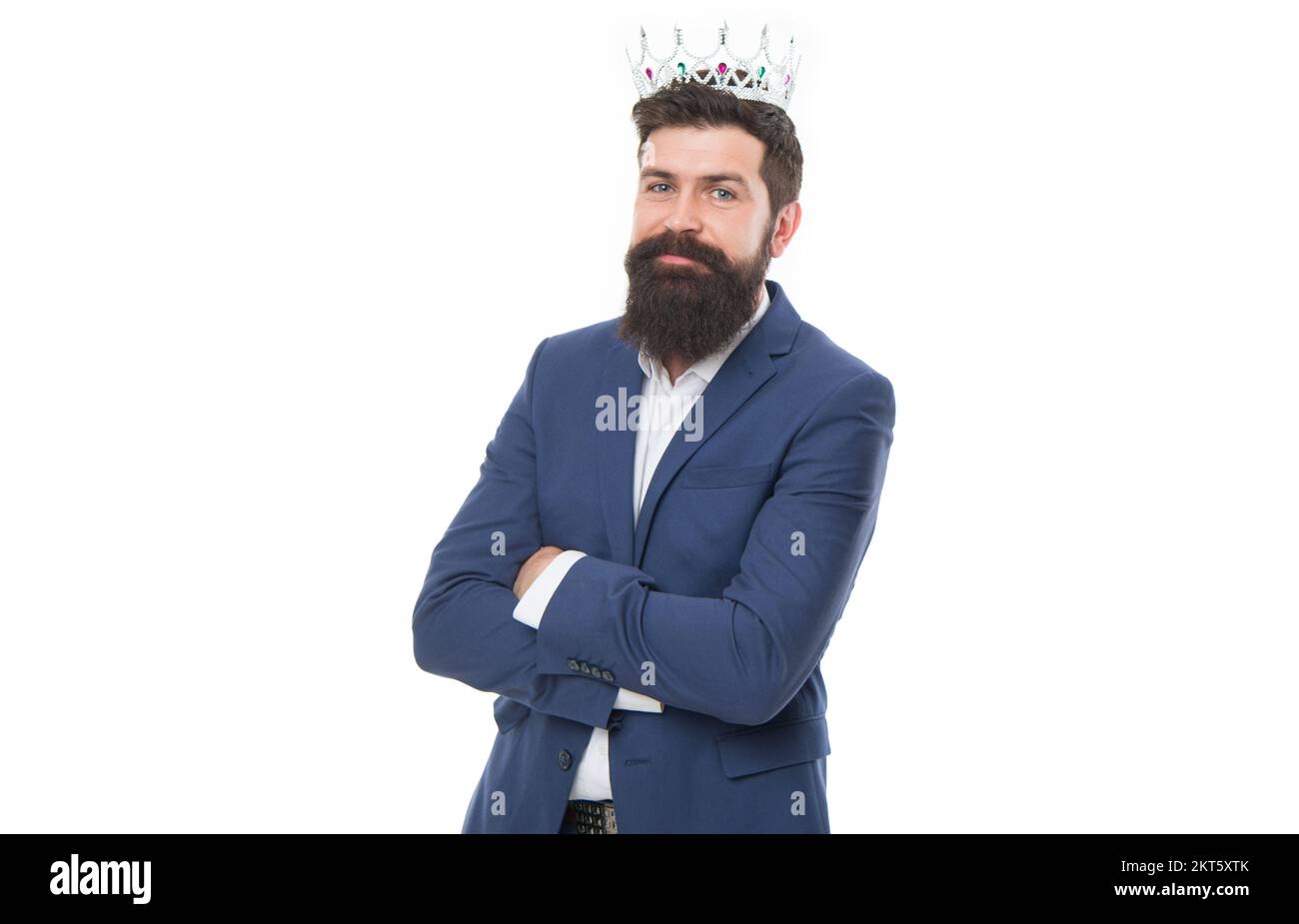 cheerful businessman winner wear crown in studio. photo of businessman ...