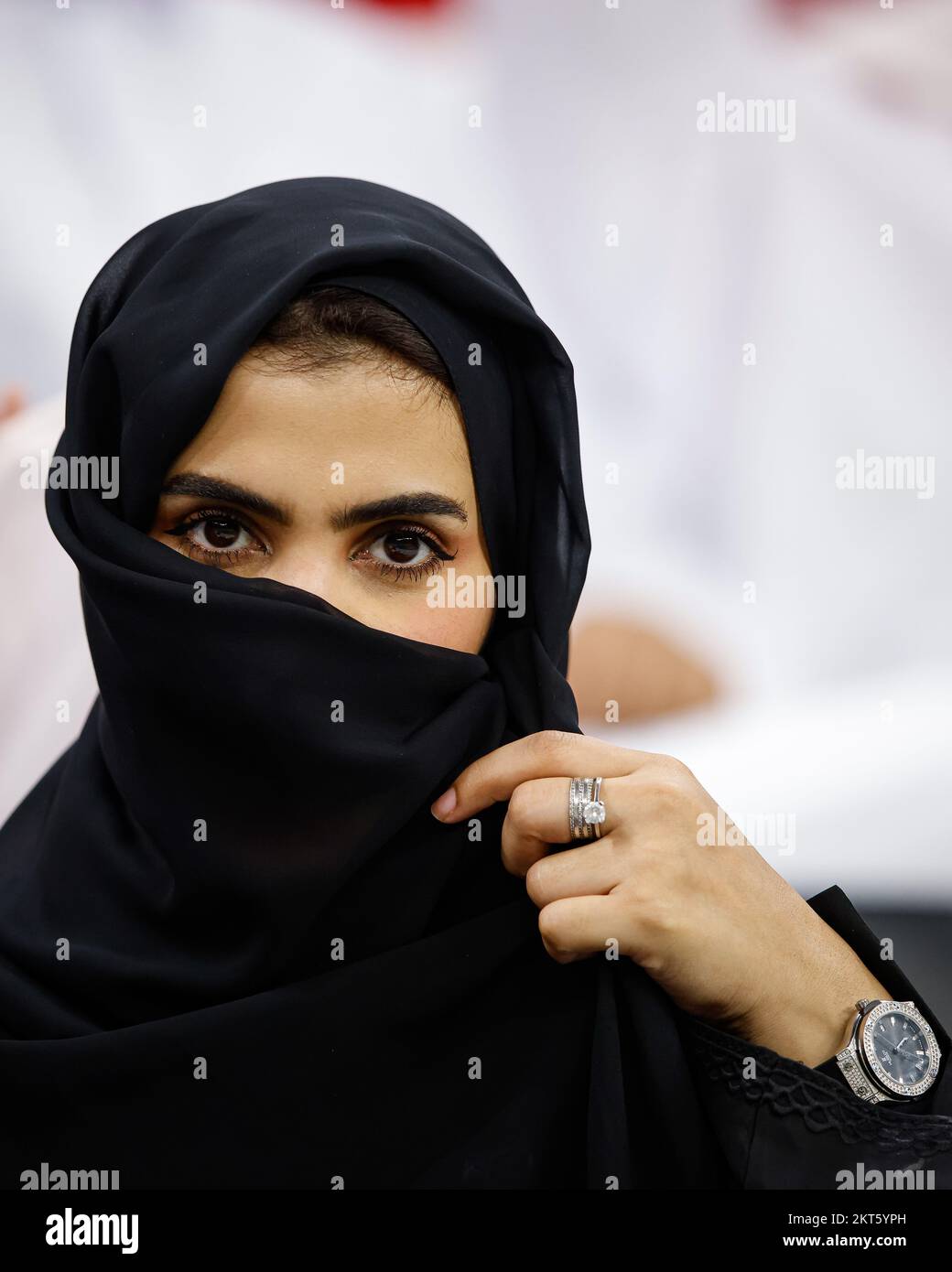 AL-KHOR, AK - 29.11.2022: NETHERLANDS VS QATAR - A fan wearing a burqa ...