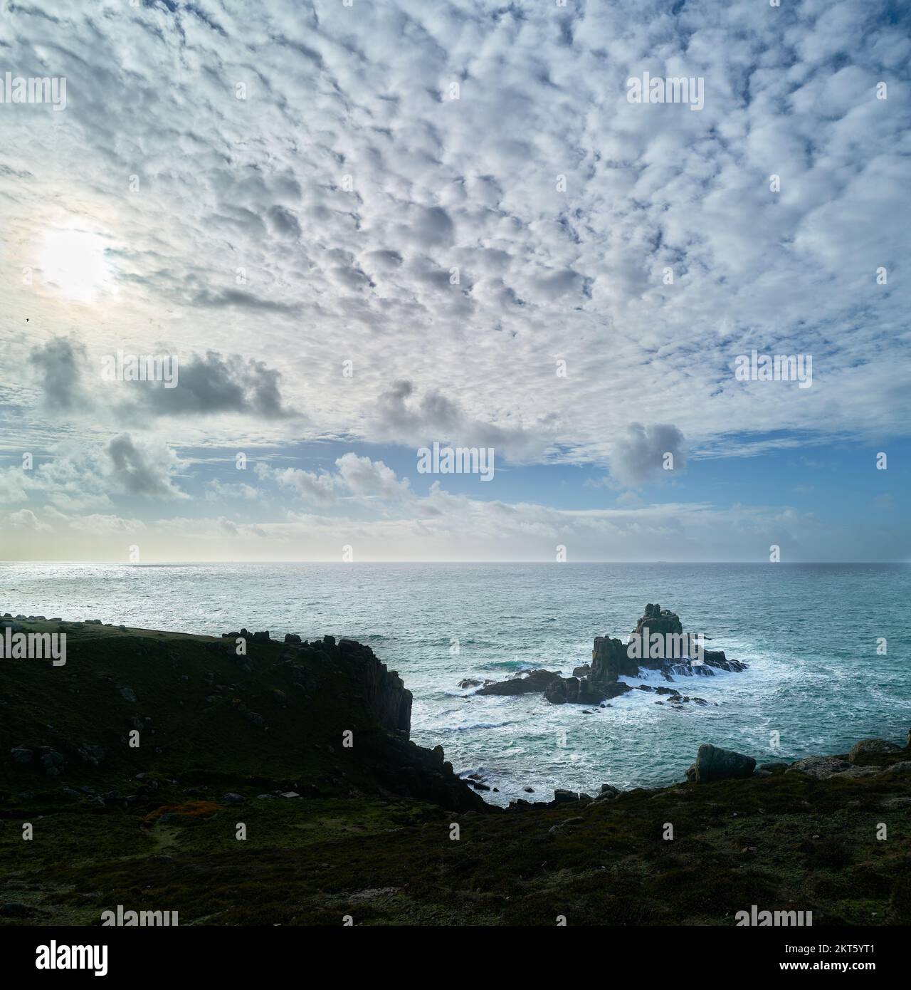 Rock formation named Dr Syntax's Head at Lands End, Cornwall, England ...