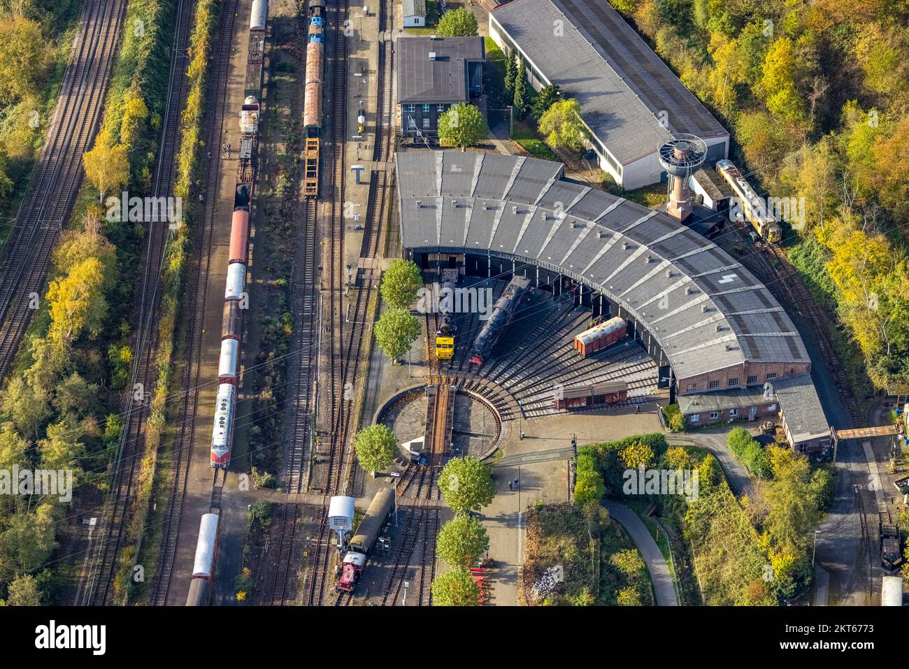 Aerial view, railroad museum Bochum, roundhouse, Dahlhausen, Bochum ...
