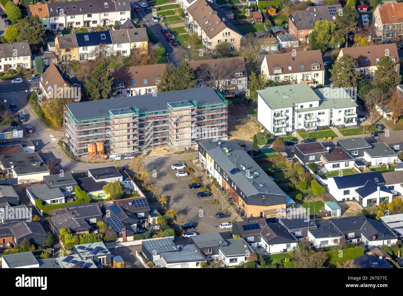 Aerial view, construction site with new building at Hirschweg, Höntrop ...