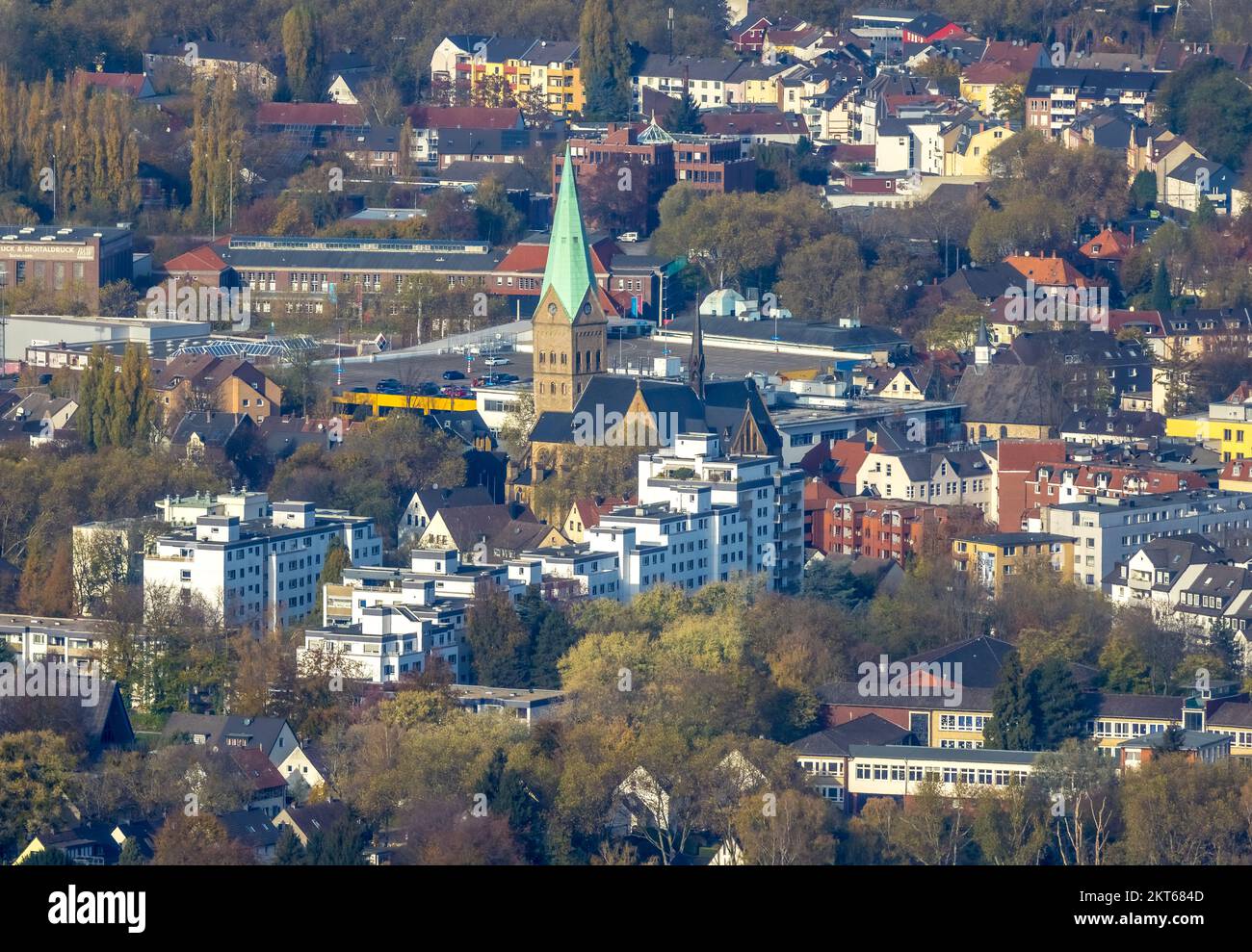 Aerial view, Provost Church of St. Gertrude of Brabant, residential ...