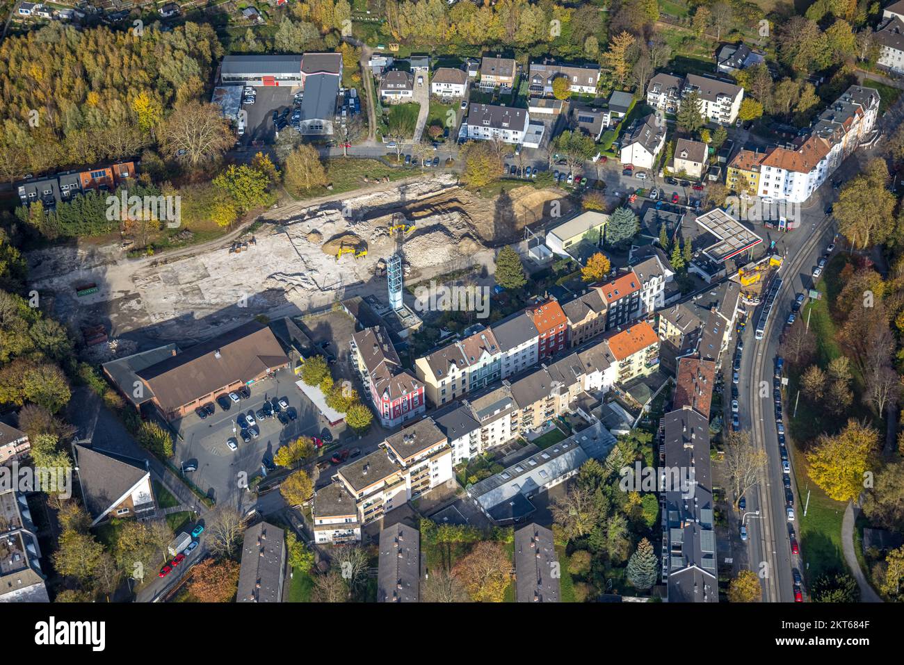 Aerial view, construction site at Hüttenstraße, Weitmar, Bochum, Ruhr ...