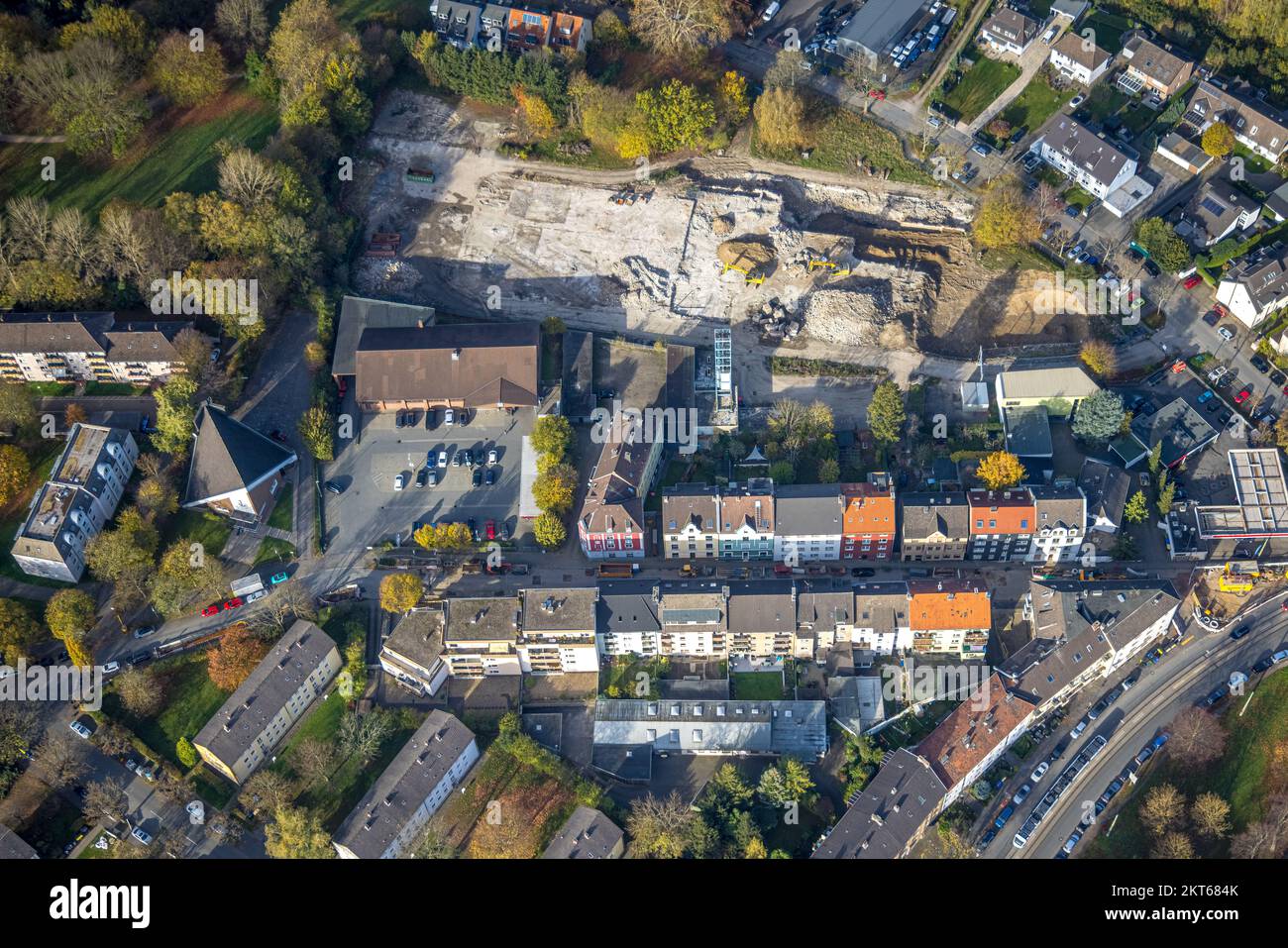 Aerial view, construction site at Hüttenstraße, Weitmar, Bochum, Ruhr ...