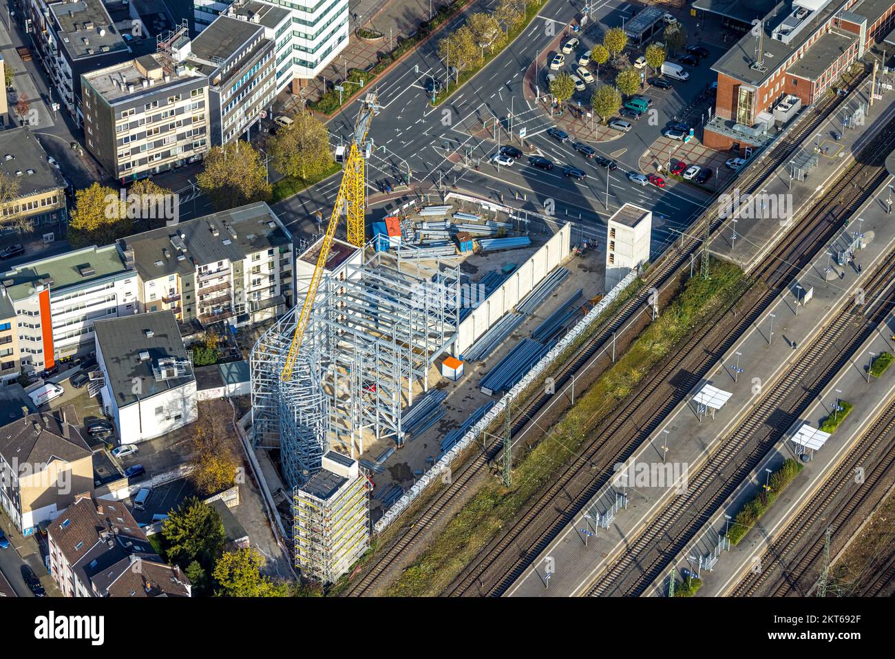 Aerial view, construction site and new building parking garage P7 at main station, Gleisdreieck ...