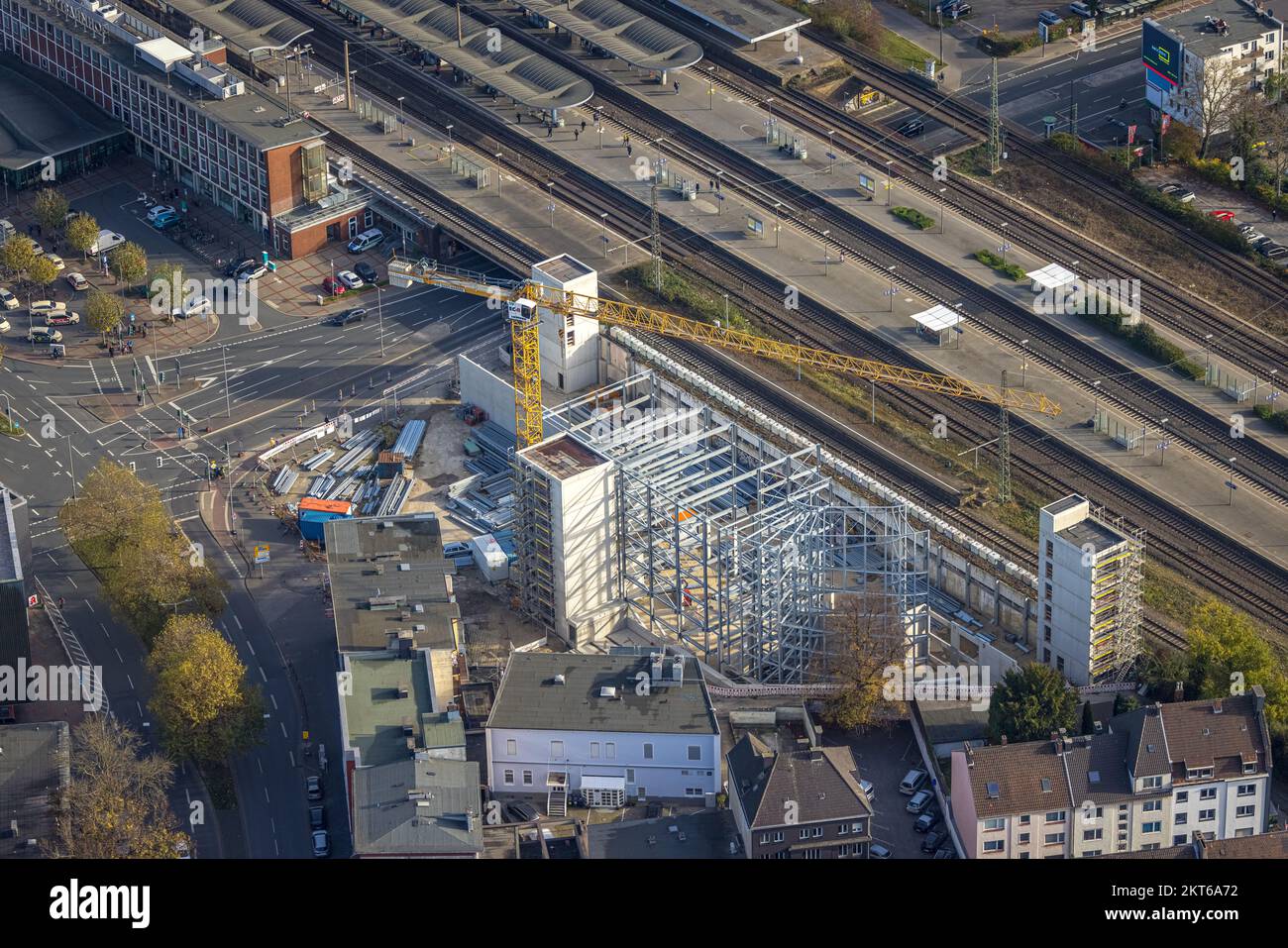 Aerial view, construction site and new building parking garage P7, Gleisdreieck, Bochum, Ruhr ...