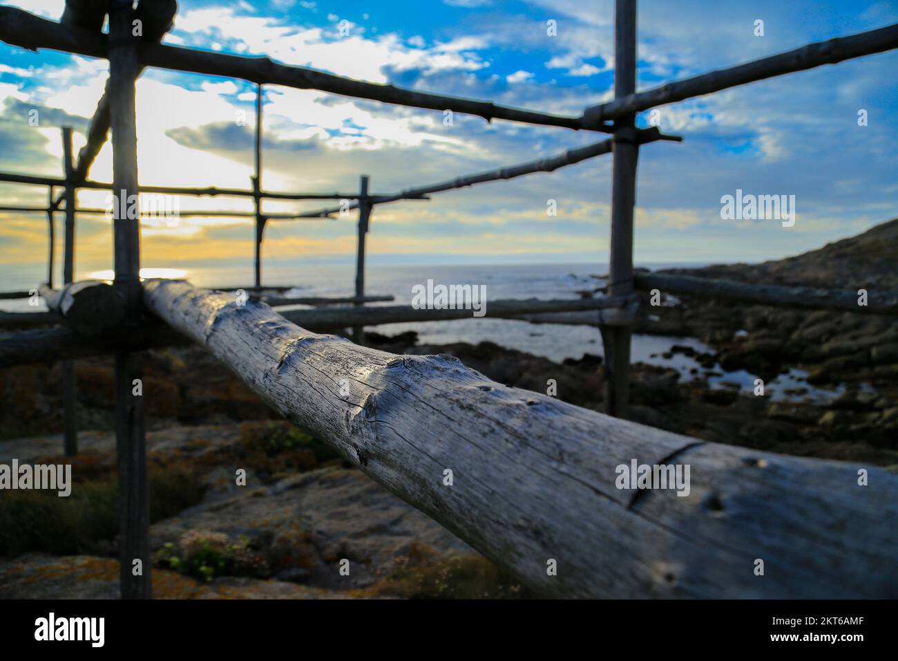 Eel drying racks on the beach at Muxia, Galicia, north west Spain Stock ...