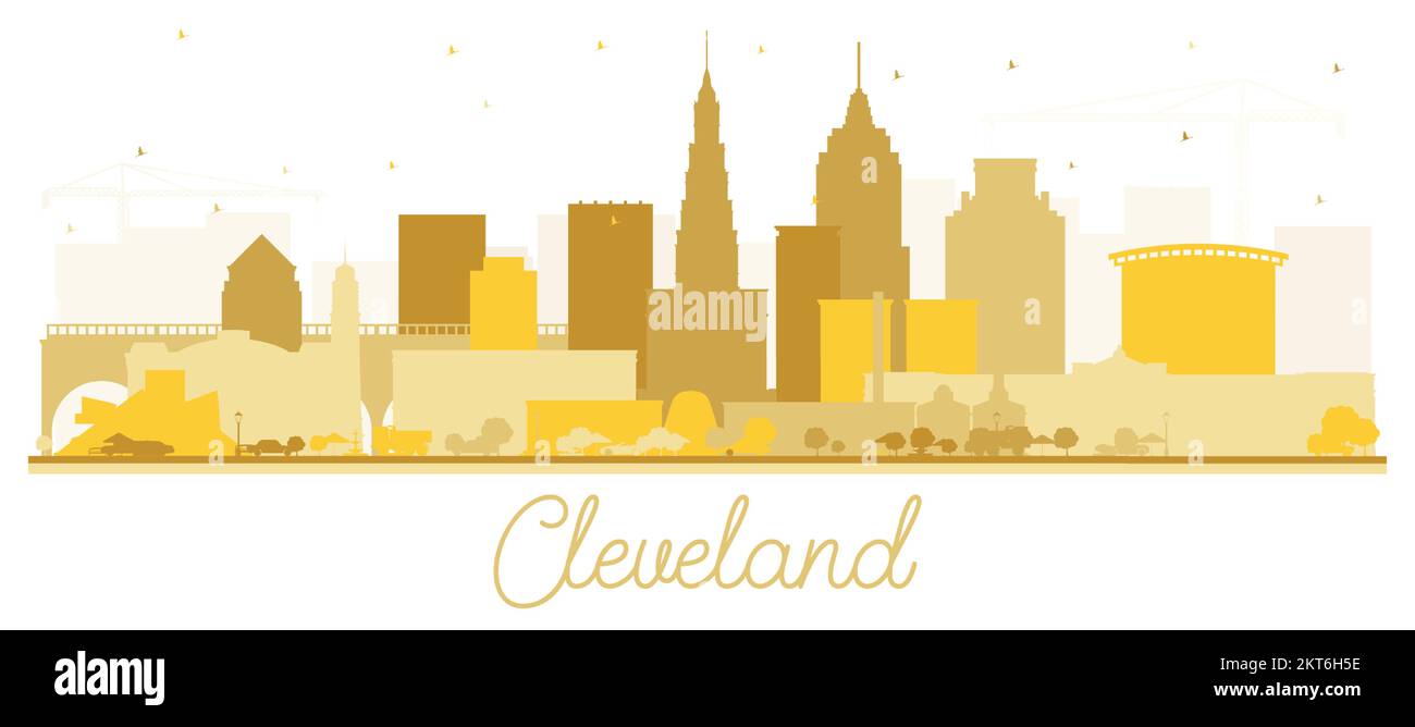 Cleveland Ohio City Skyline Silhouette with Golden Buildings Isolated ...