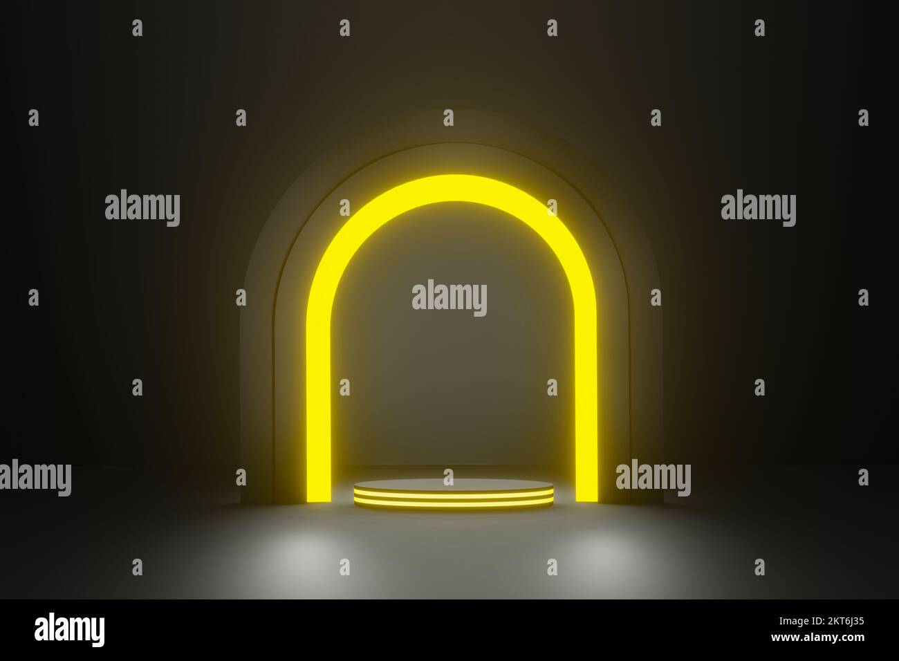 yellow black glowing arch and empty stage stage in darkness 3d ...