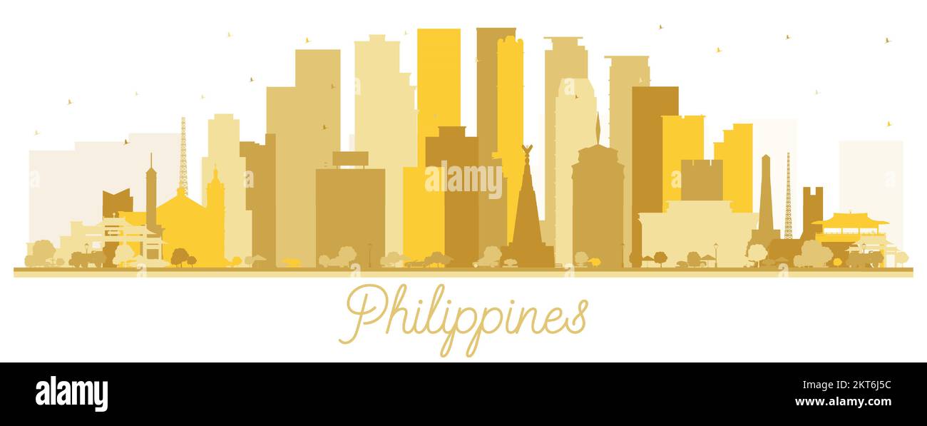 Philippines City Skyline Silhouette with Golden Buildings Isolated on ...