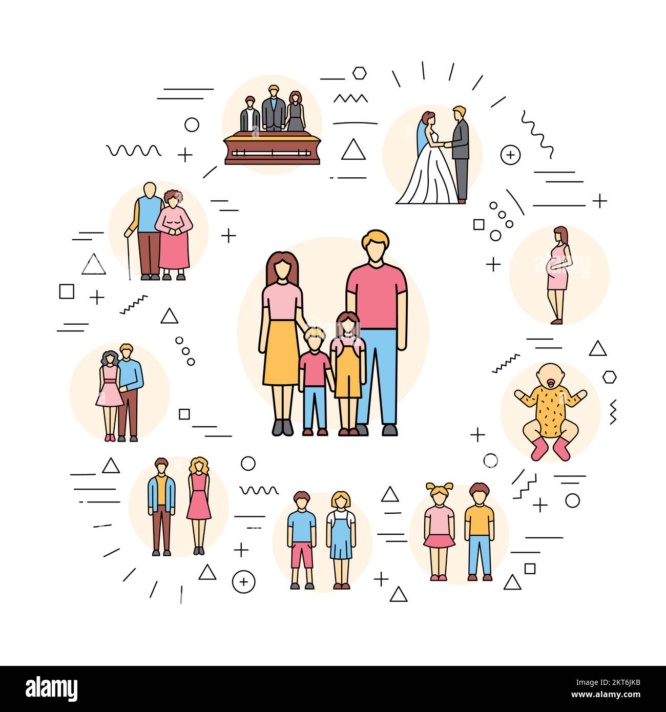 Stages person's life web banner. Birth, youth, old age, death ...