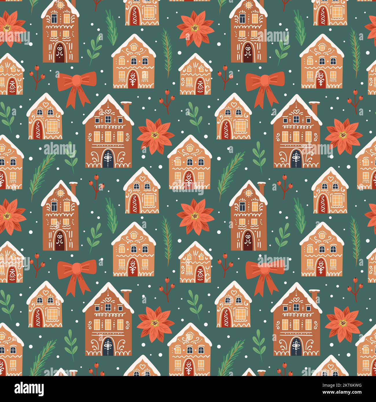 Gingerbread houses christmas pattern. Cute vector illustration in flat ...