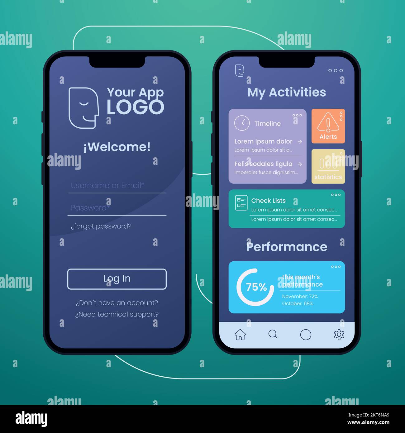 Colored business mobile app ui mockup template Vector Stock Vector ...