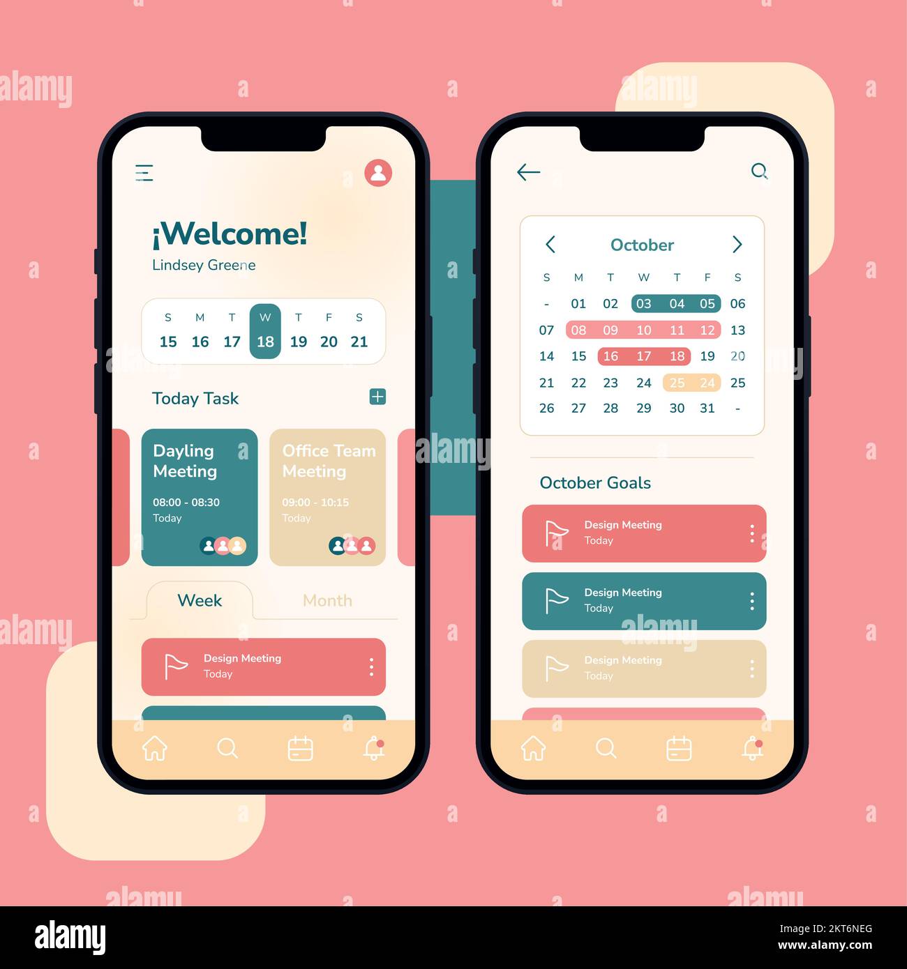 Pastry colored schedule mobile app ui mockup template Vector Stock ...