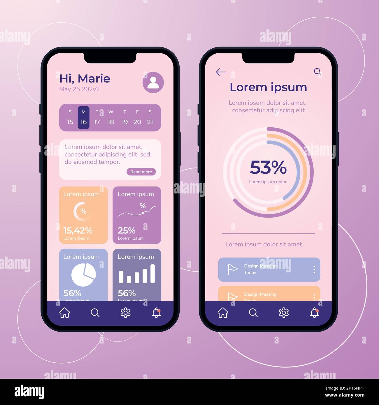Pastry colored schedule mobile app ui mockup template Vector Stock ...