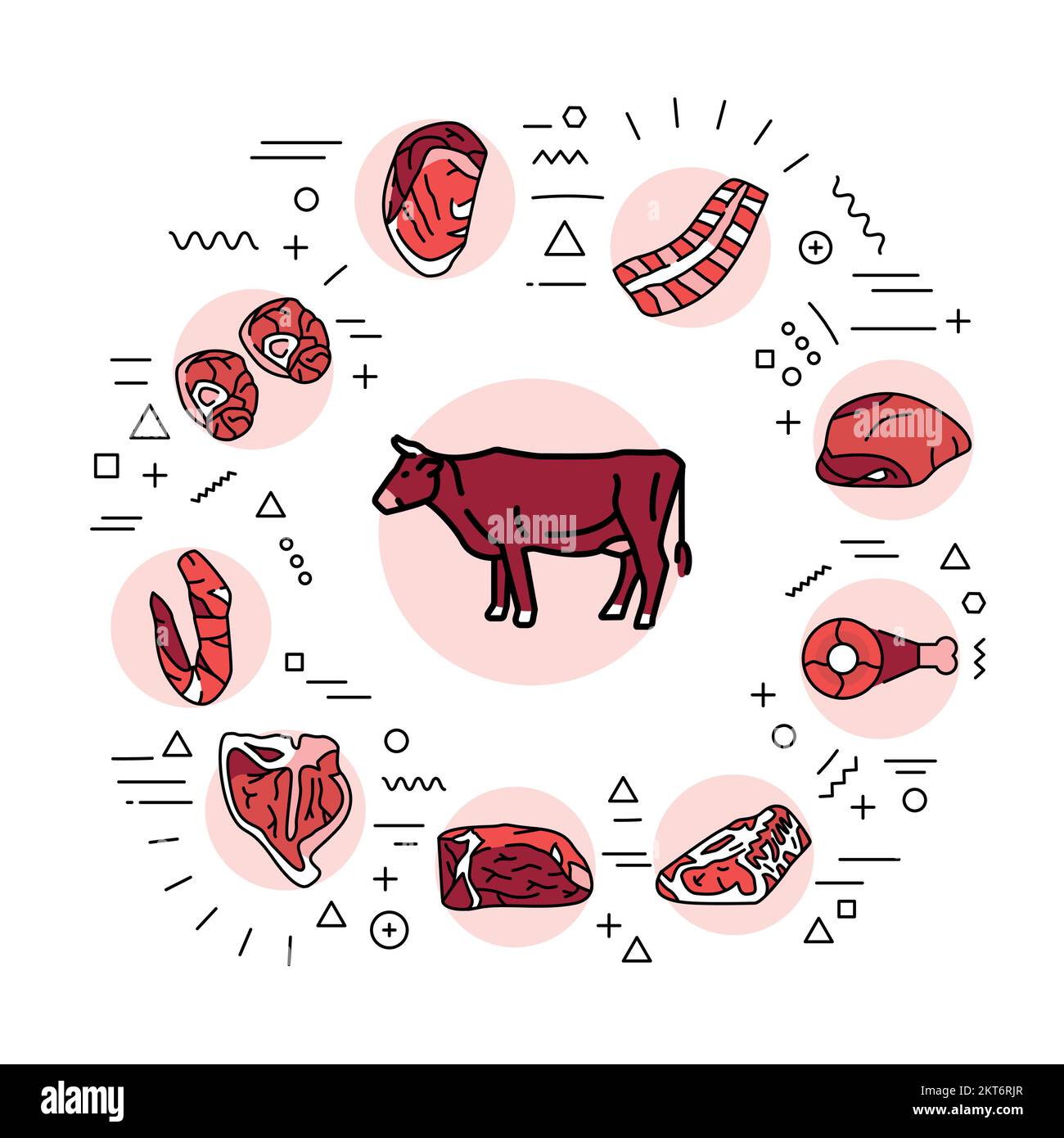 Beef meat web banner. Infographics with linear icons on white ...