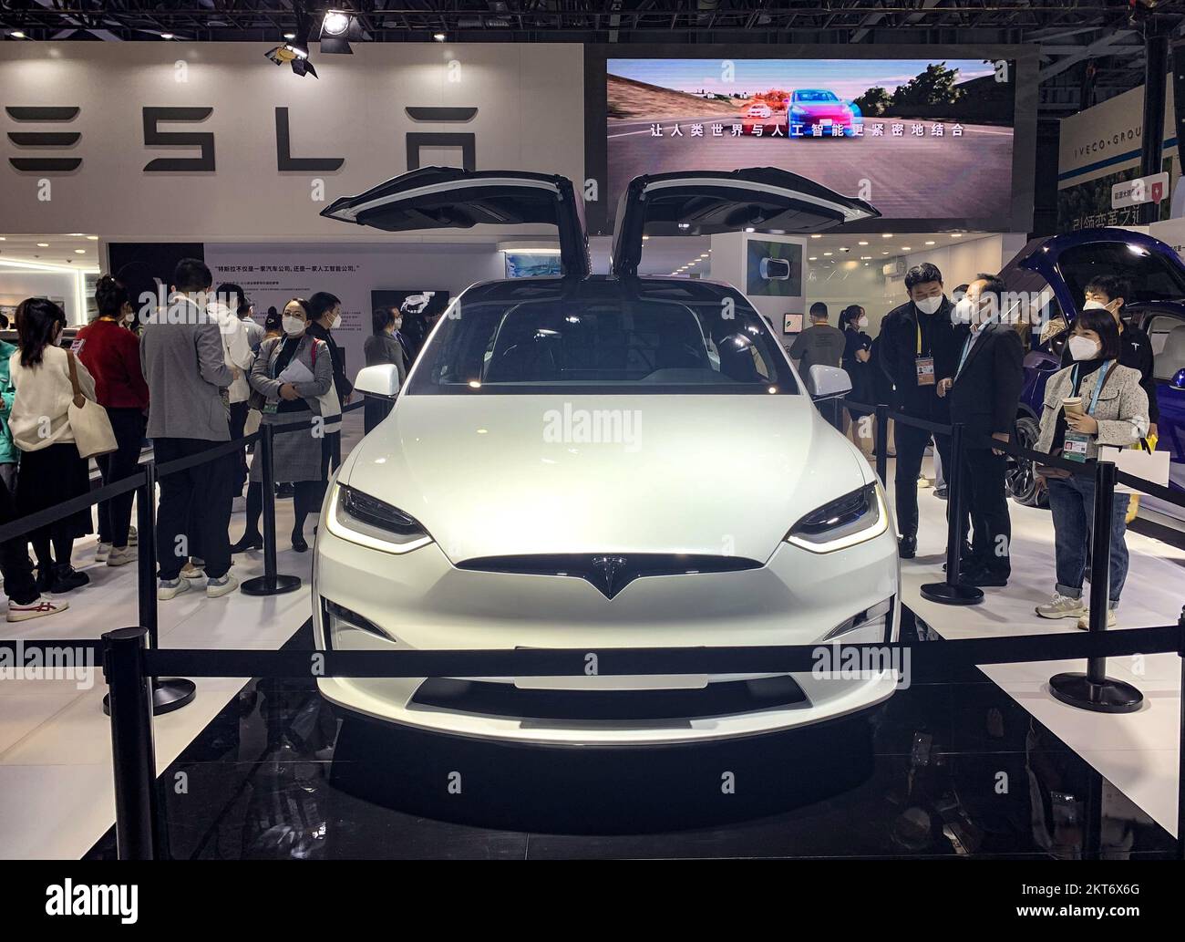 Tesla's US-made Model S Plaid is on display at the China International ...